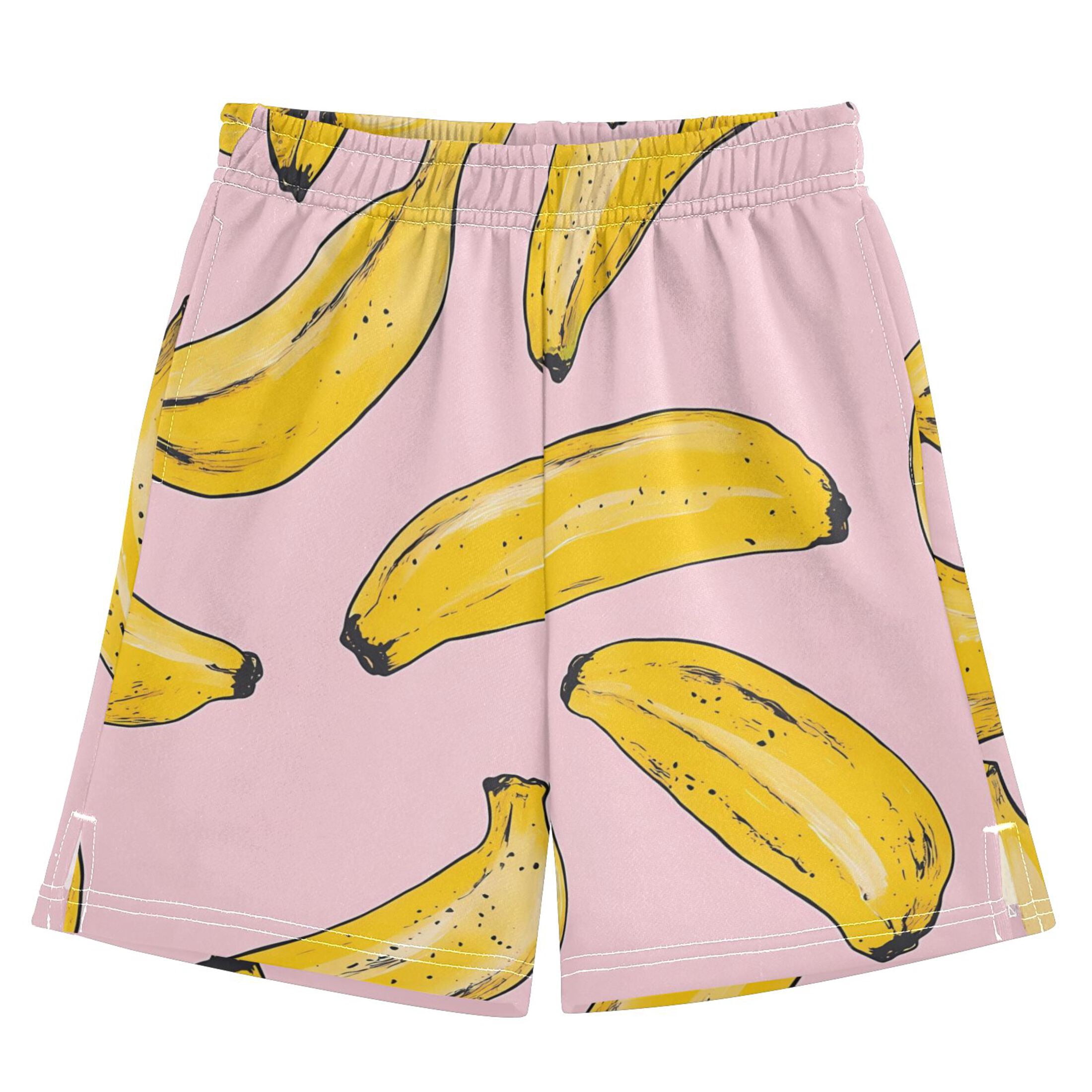BZSMCE Adjustable Drawstring Casual Shorts With Banana Pink Background ...