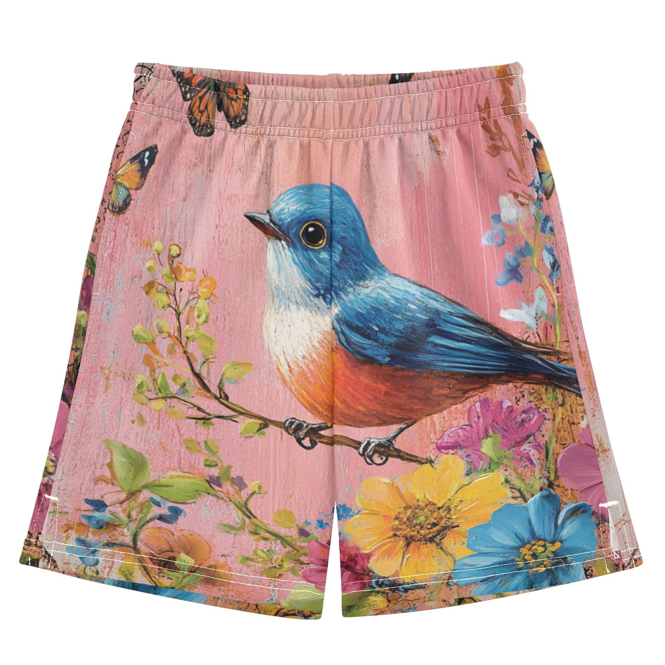 BZSMCE Adjustable Drawstring Casual Shorts With Birdsong Among Blossoms ...