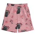 BZSMCE Adjustable Drawstring Casual Shorts With Black Cat Flower ...