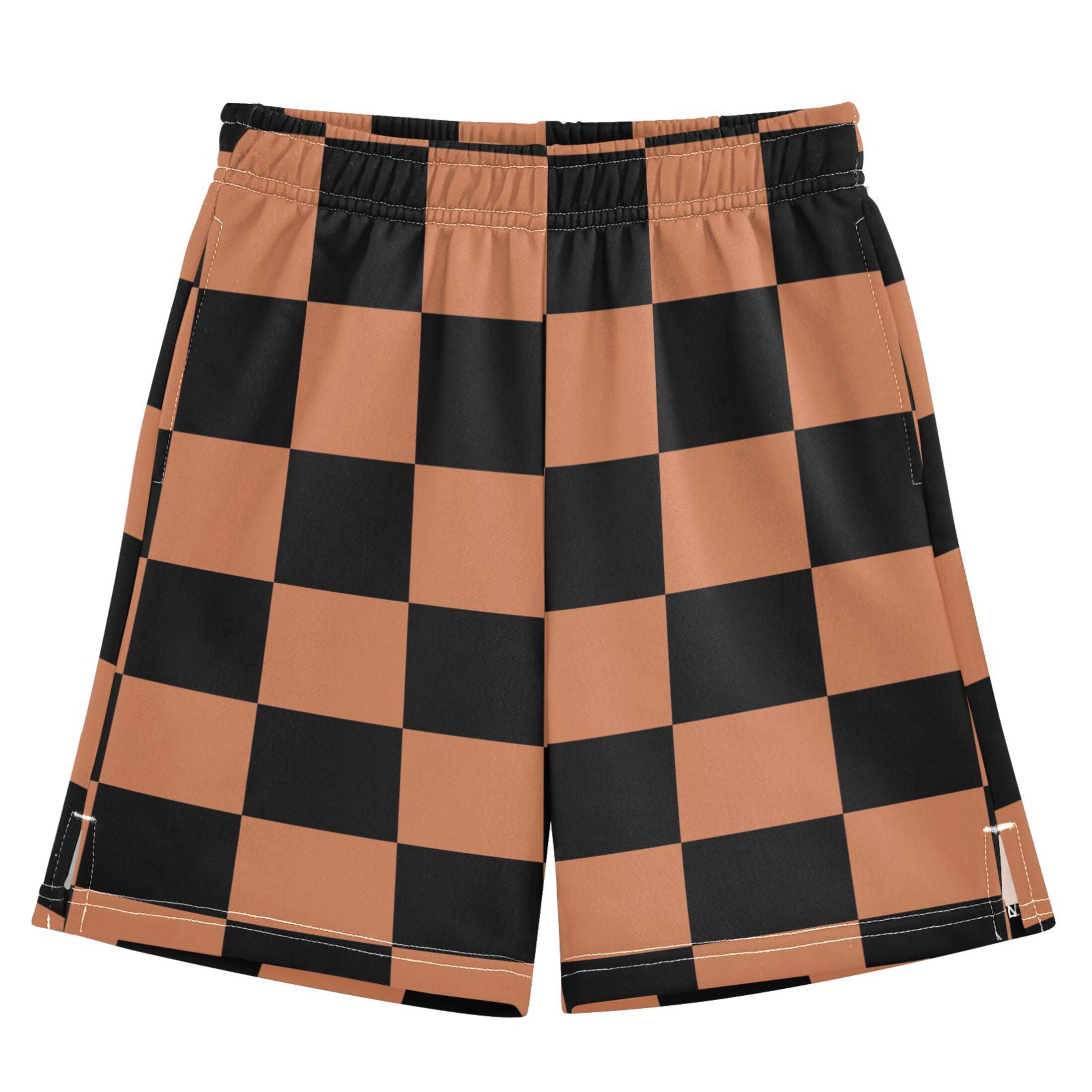 BZSMCE Adjustable Drawstring Casual Shorts With Black Orange Checked ...