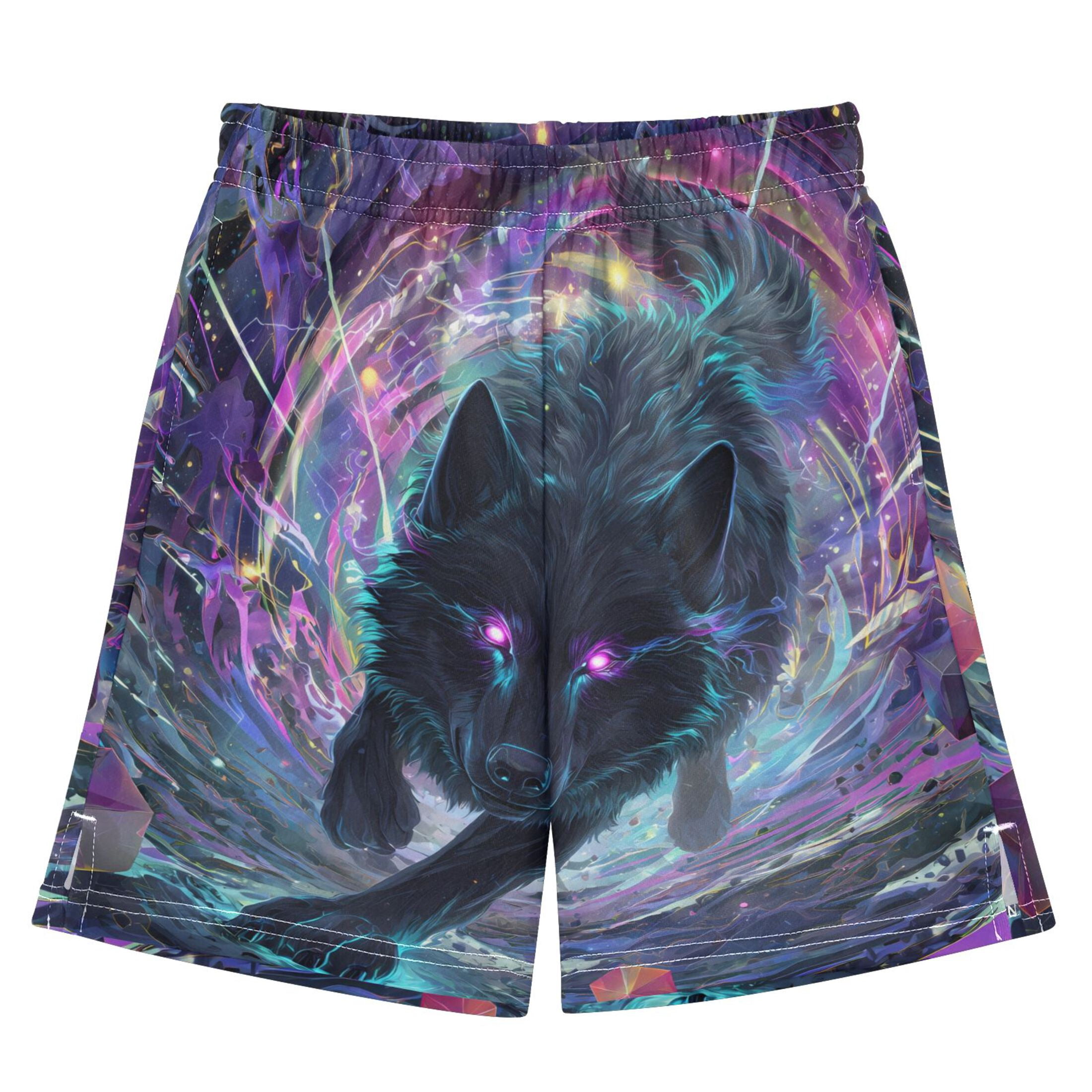 BZSMCE Adjustable Drawstring Casual Shorts With Black Wolf with Purple ...