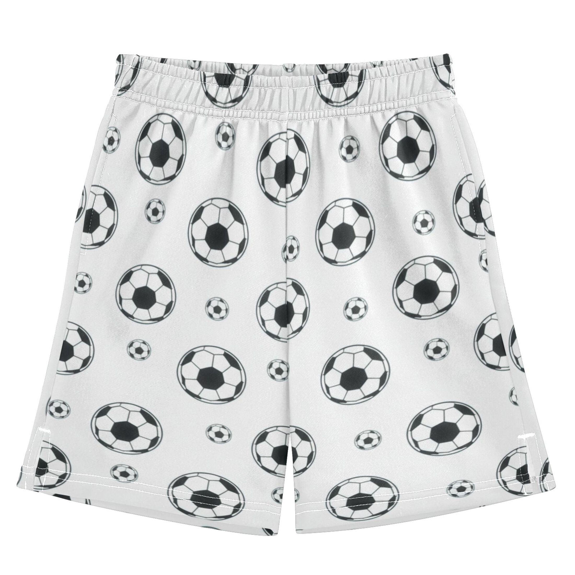BZSMCE Adjustable Drawstring Casual Shorts With Black and White Soccer ...