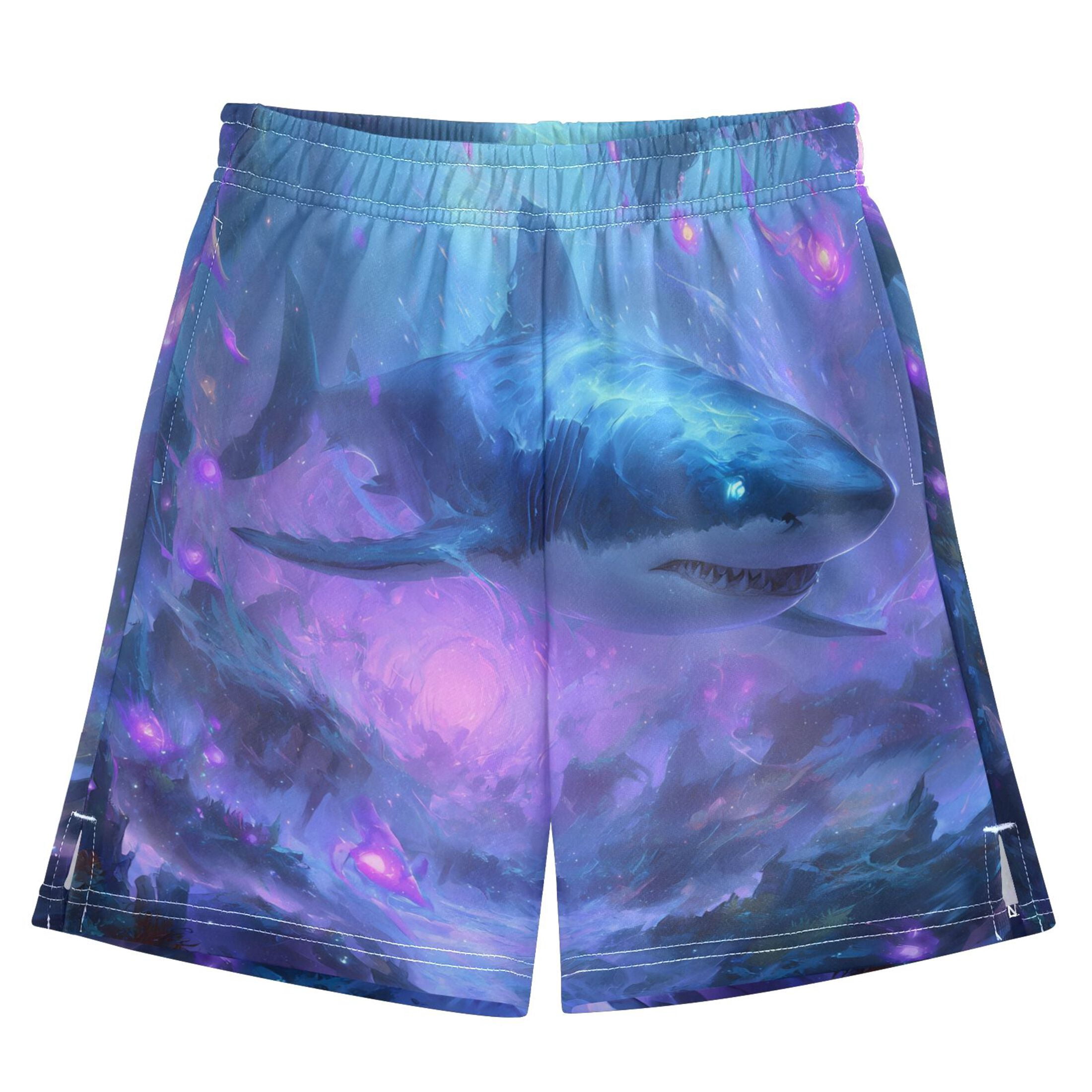 BZSMCE Adjustable Drawstring Casual Shorts With Blue Eyes Shark Pattern ...