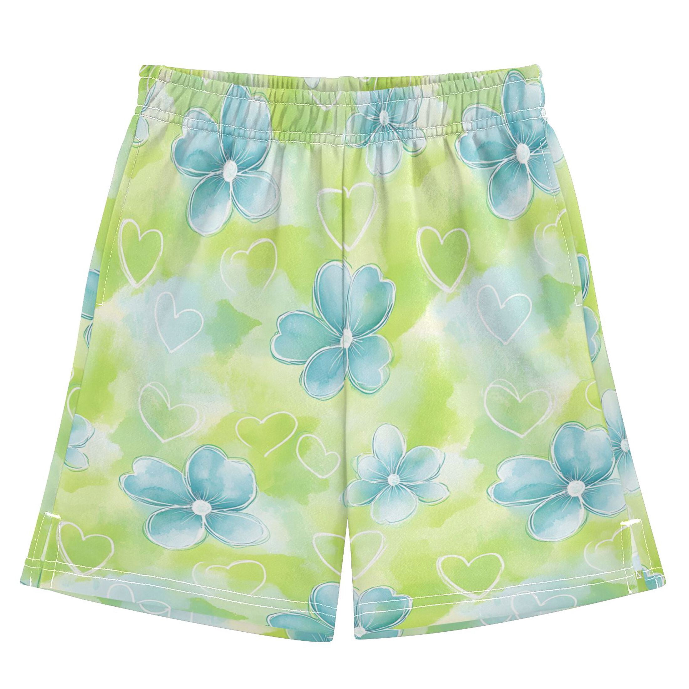 BZSMCE Adjustable Drawstring Casual Shorts With Blue Flower Love ...