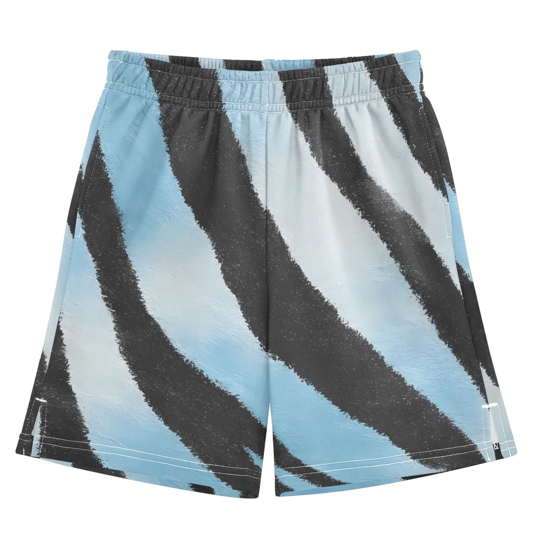 BZSMCE Adjustable Drawstring Casual Shorts With Blue Gradient Zebra ...