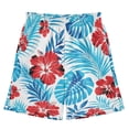 BZSMCE Adjustable Drawstring Casual Shorts With Blue Palm Leaves Red ...