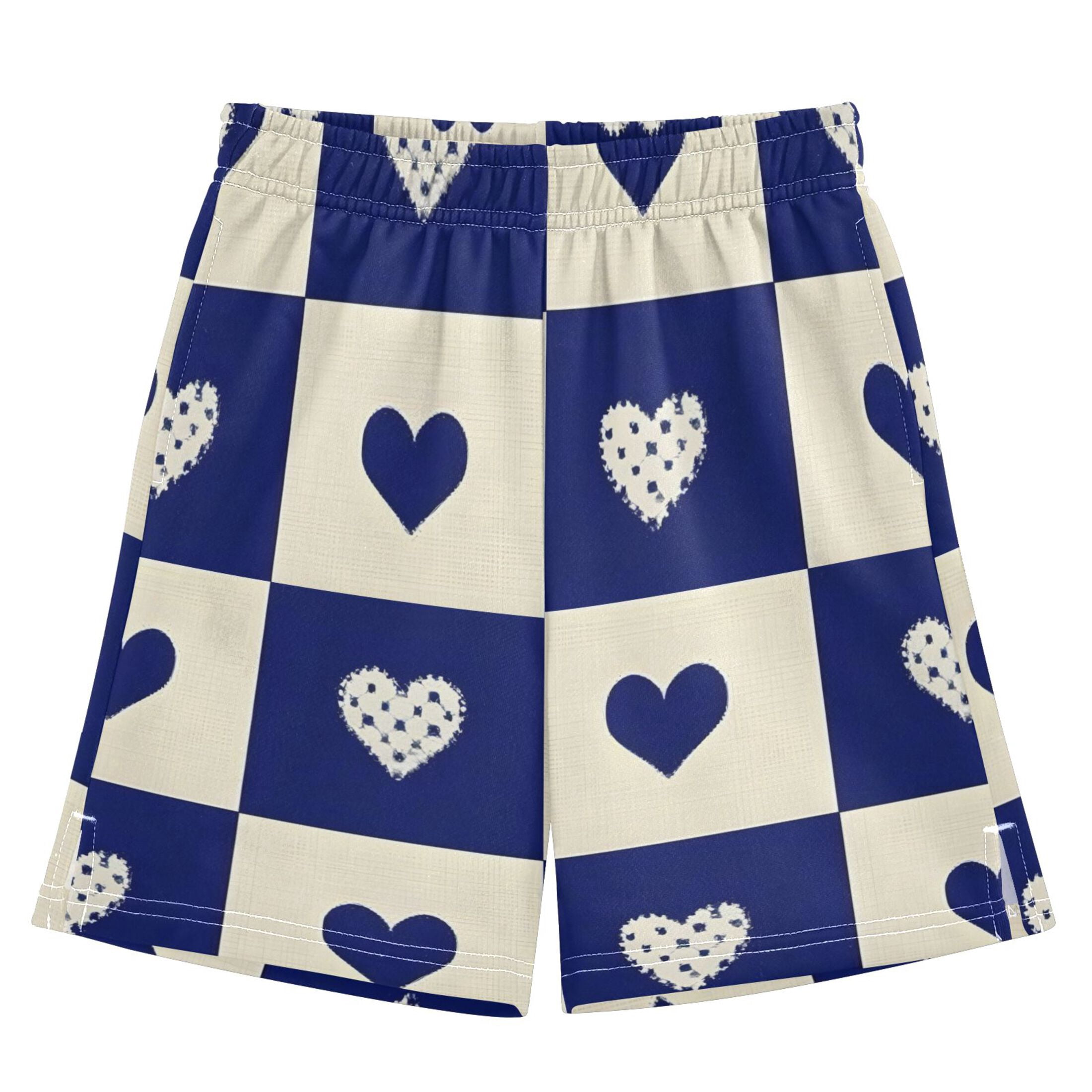 BZSMCE Adjustable Drawstring Casual Shorts With Blue White Heart ...