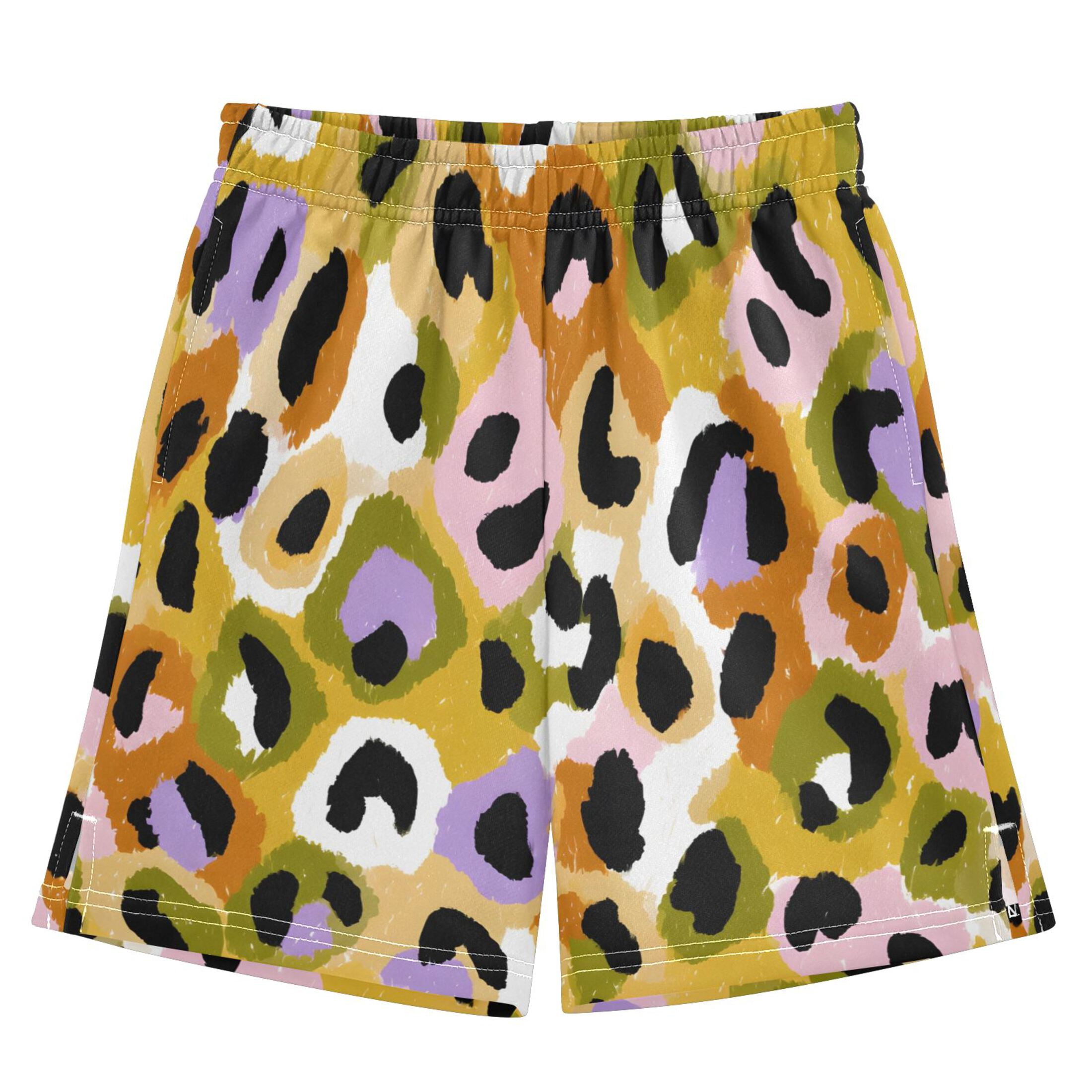 BZSMCE Adjustable Drawstring Casual Shorts With Bright Leopard Skin ...