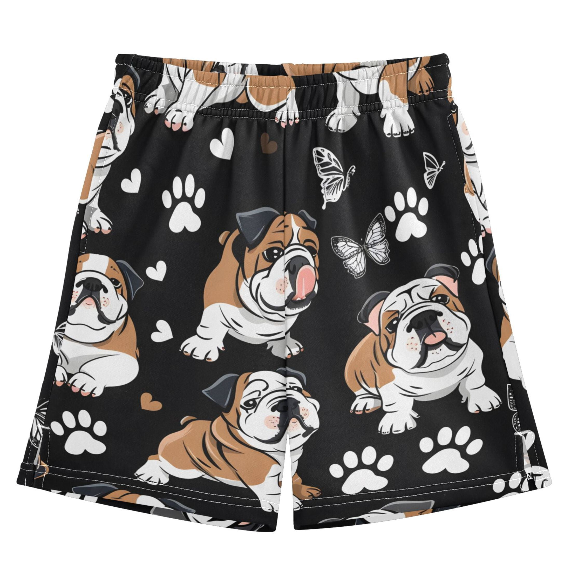 BZSMCE Adjustable Drawstring Casual Shorts With Bulldog Heart Pattern ...