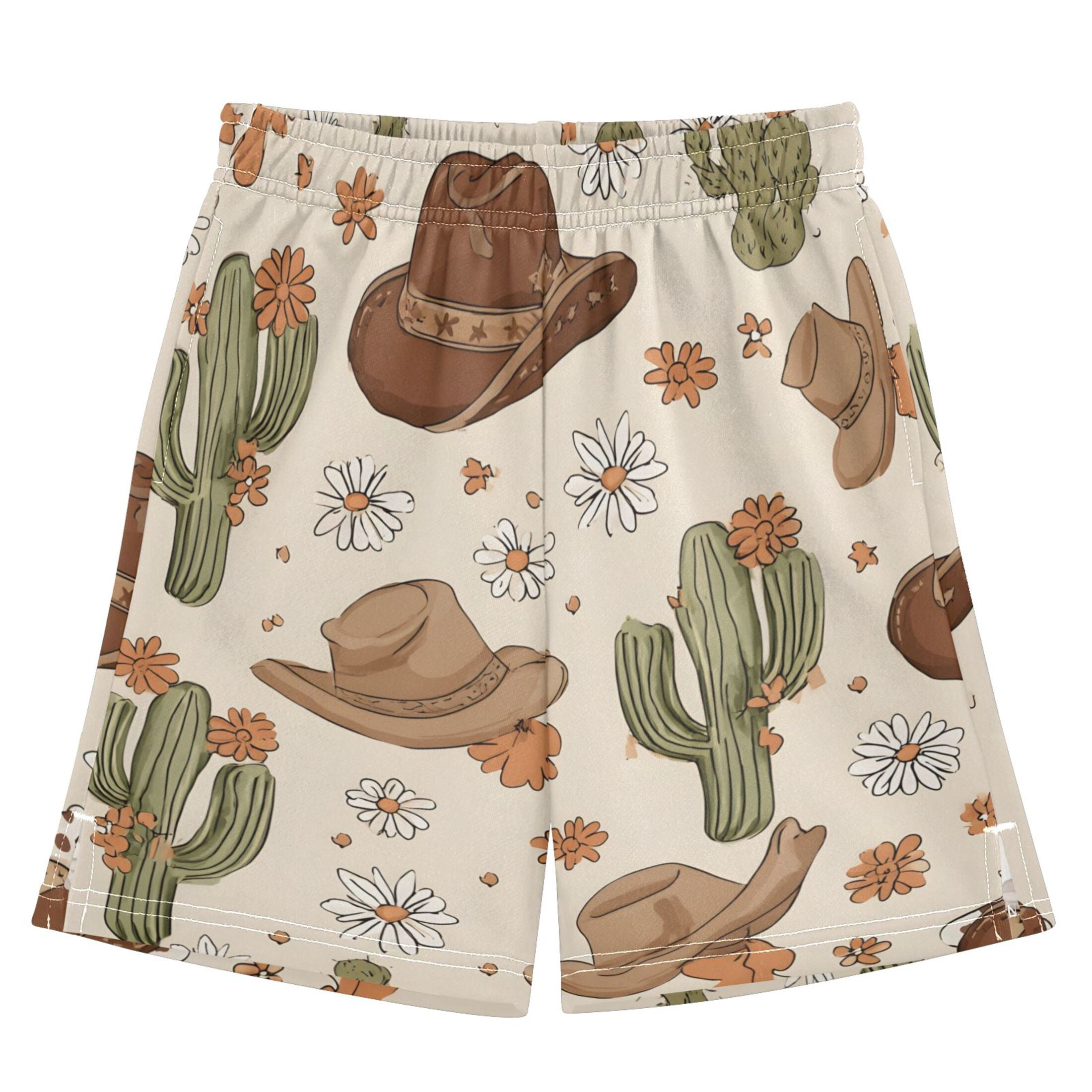 BZSMCE Adjustable Drawstring Casual Shorts With Cactus Cowboy Hat ...