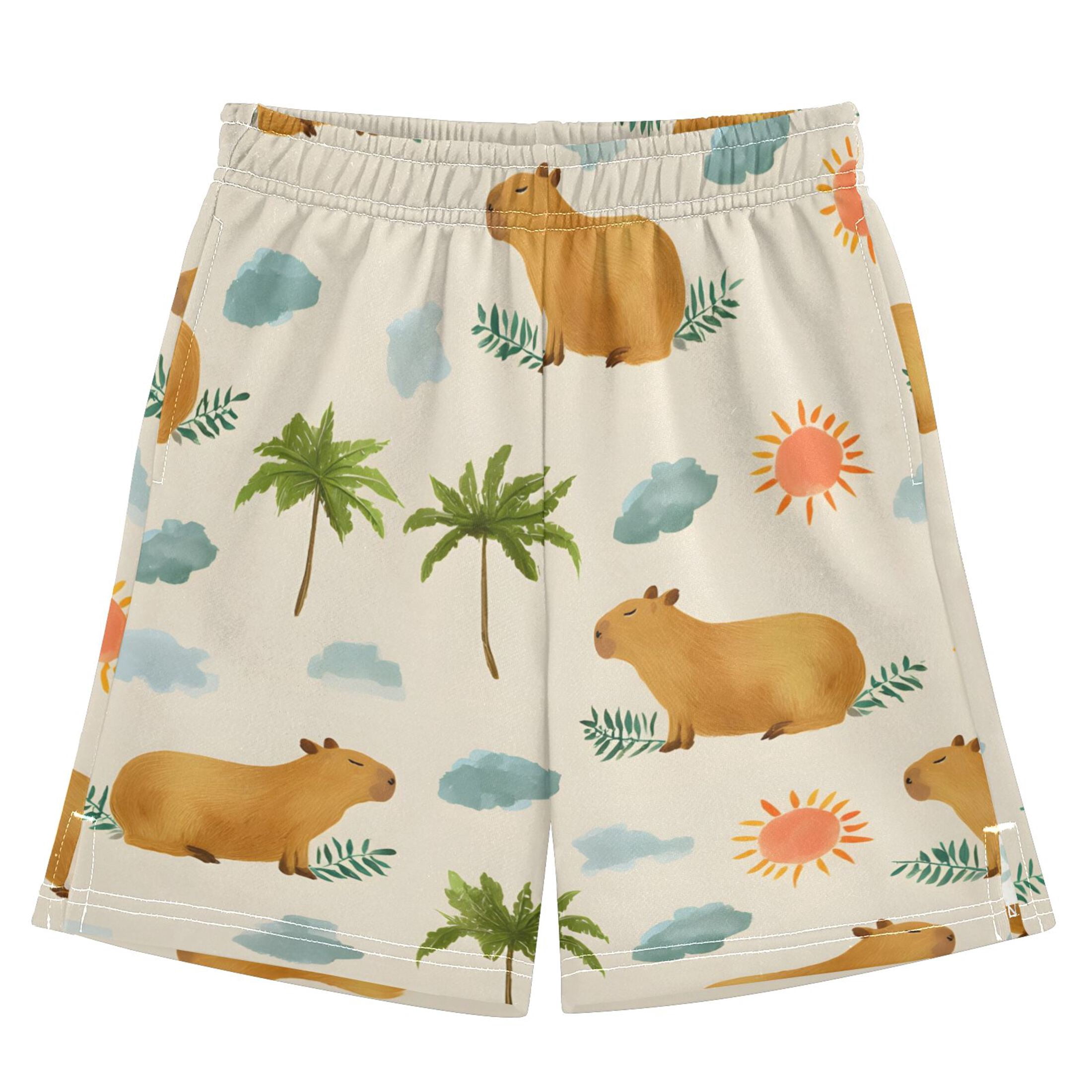 BZSMCE Adjustable Drawstring Casual Shorts With Capybara Tree Sun ...