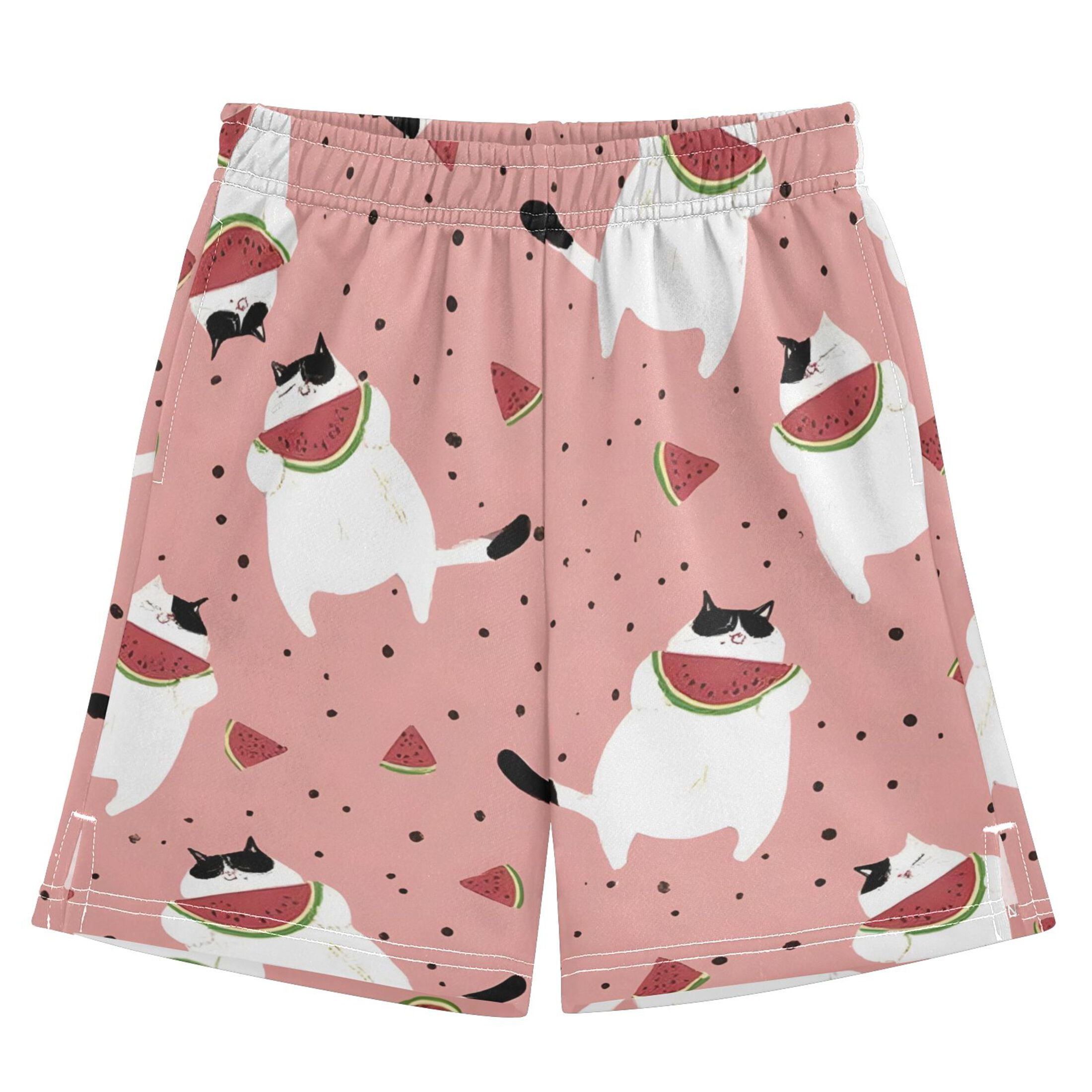 BZSMCE Adjustable Drawstring Casual Shorts With Cat Eating Watermelon ...