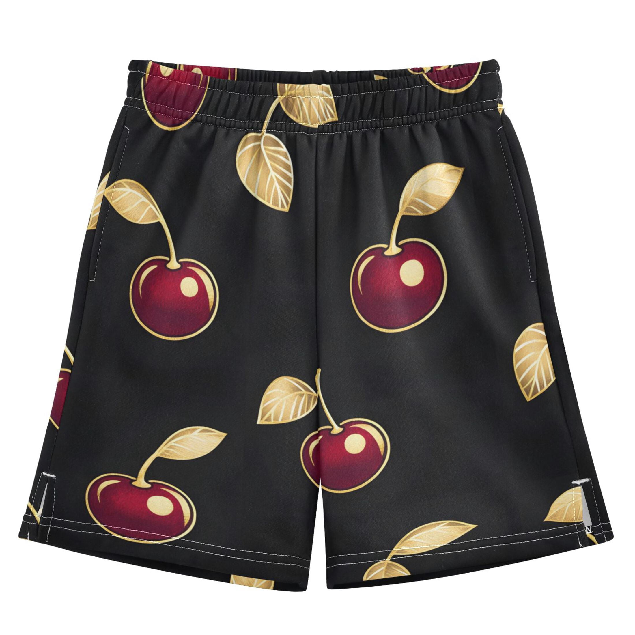 BZSMCE Adjustable Drawstring Casual Shorts With Cherry Gold Leaf ...