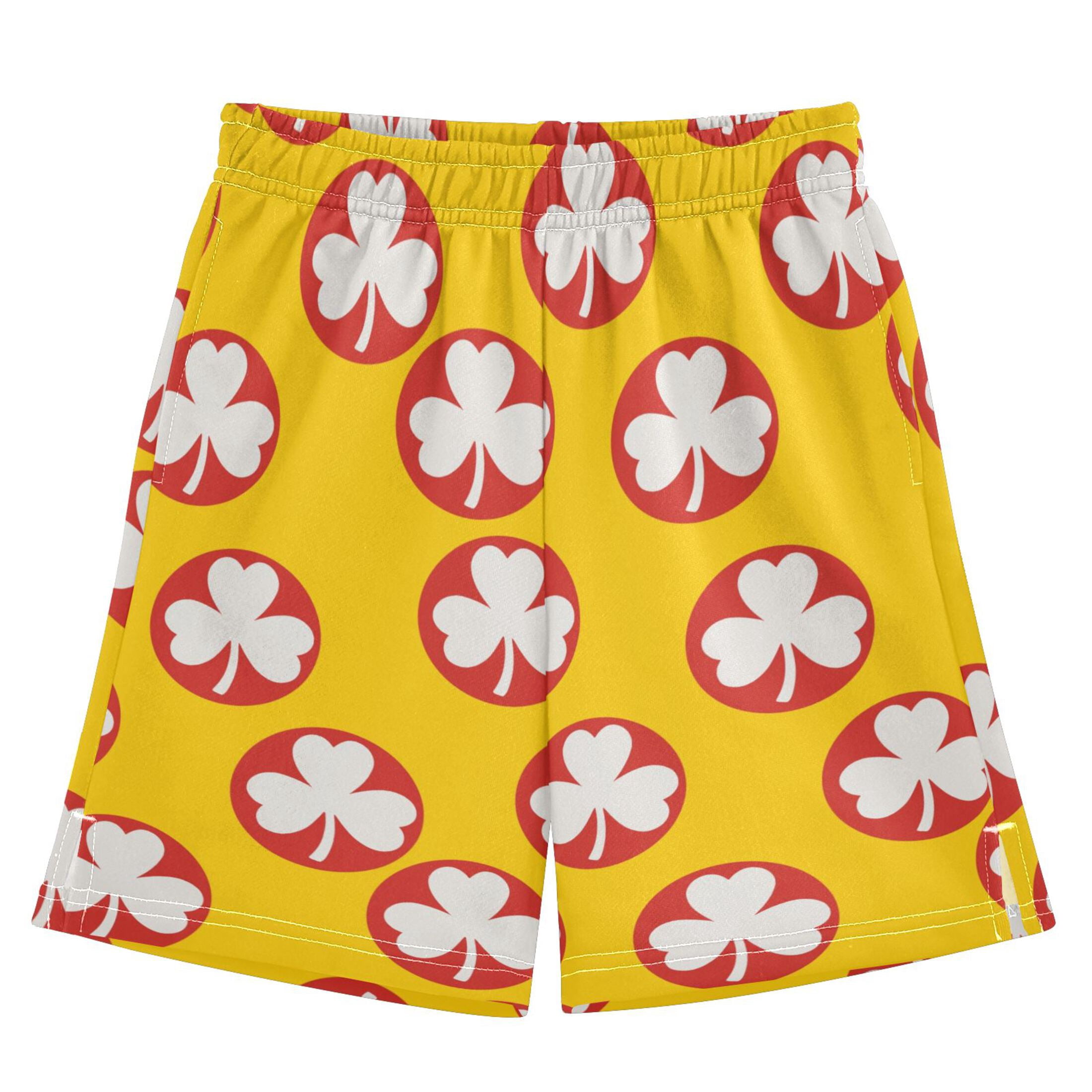 BZSMCE Adjustable Drawstring Casual Shorts With Clover in Red Circle ...
