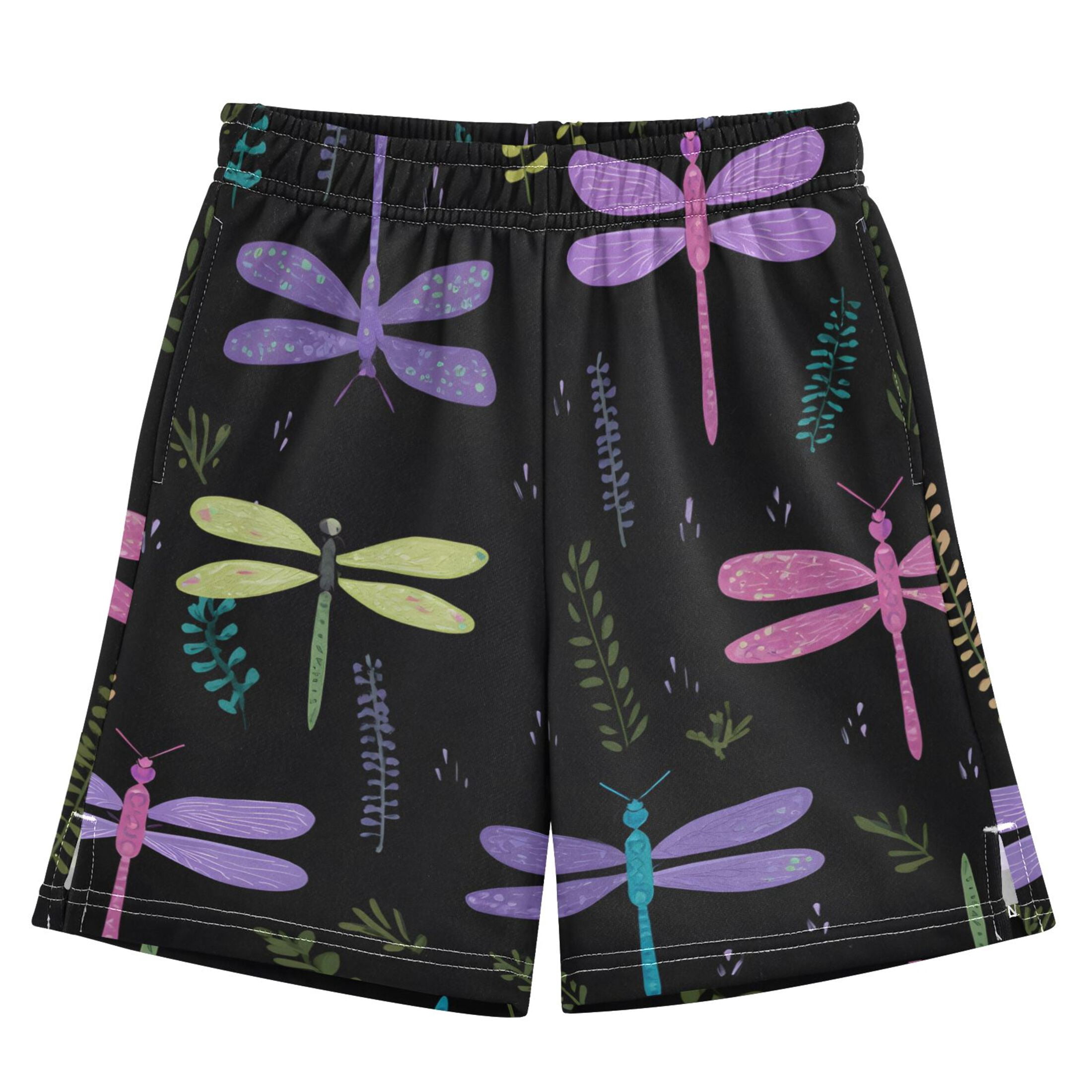 BZSMCE Adjustable Drawstring Casual Shorts With Colorful Dragonfly ...