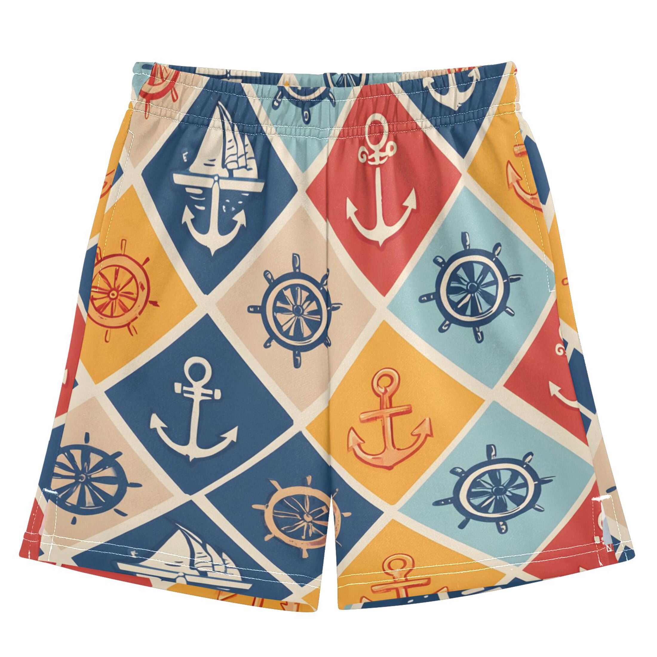 BZSMCE Adjustable Drawstring Casual Shorts With Colorful Grid Anchor ...