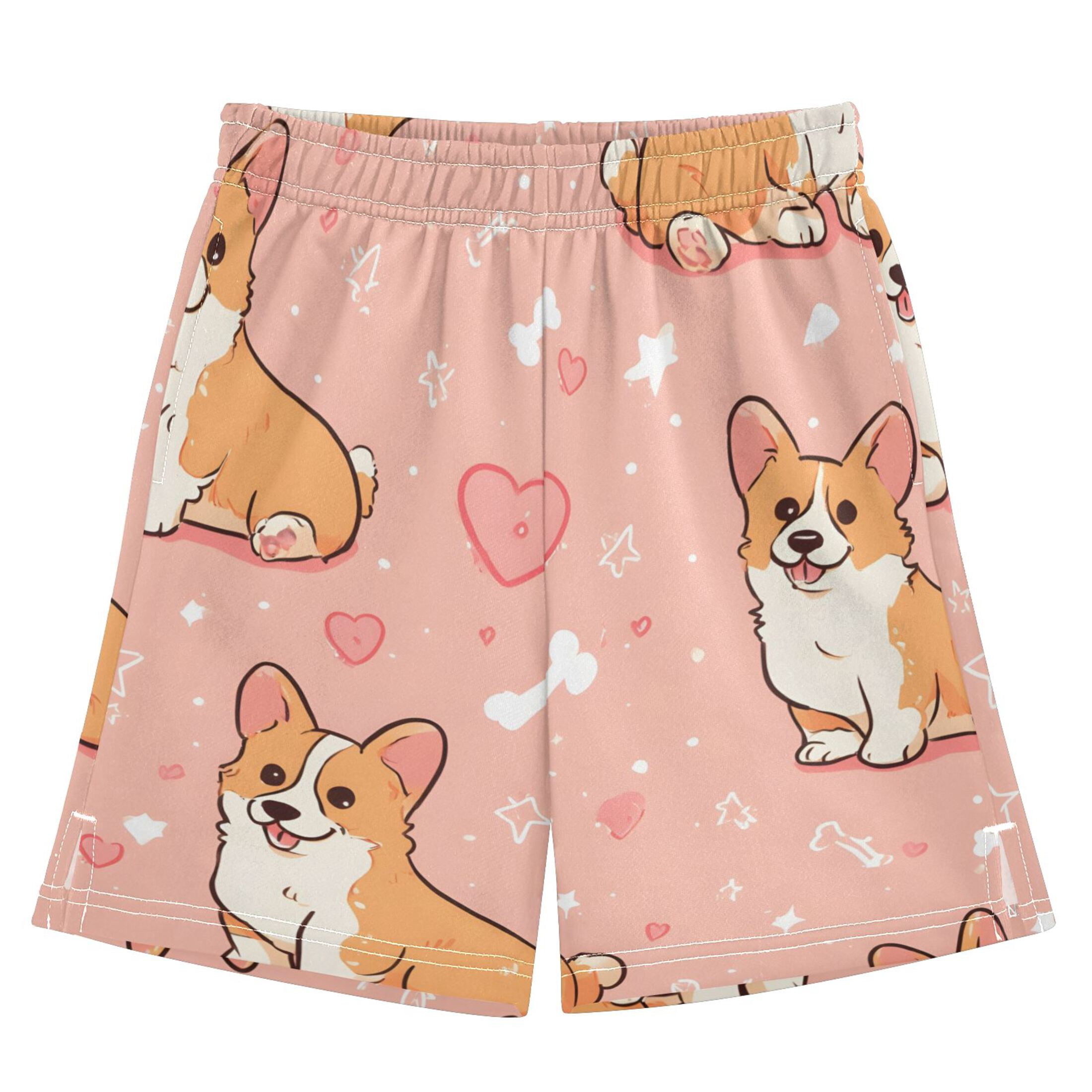 BZSMCE Adjustable Drawstring Casual Shorts With Corgi Love Pattern ...