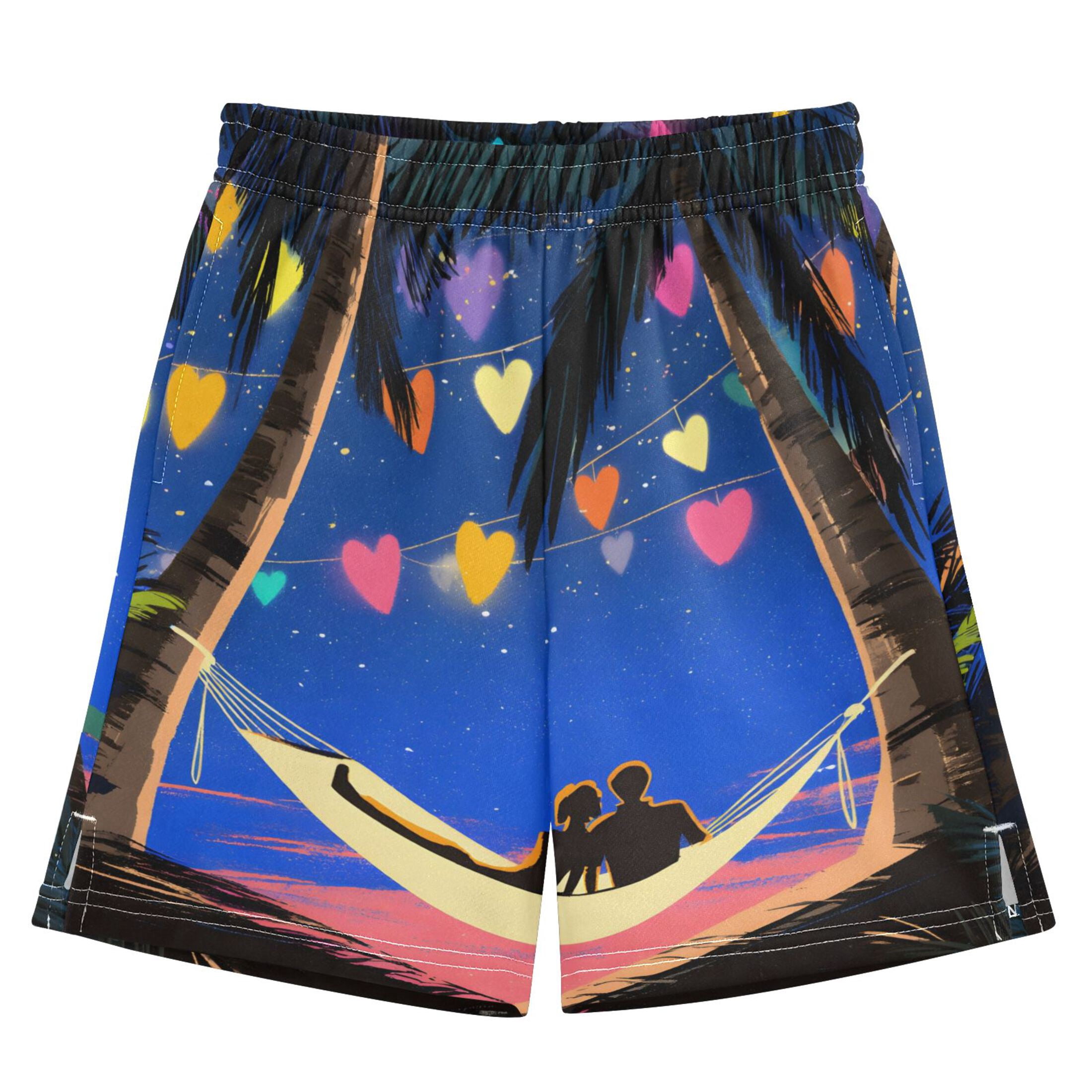 BZSMCE Adjustable Drawstring Casual Shorts With Couple Palm Tree Heart ...