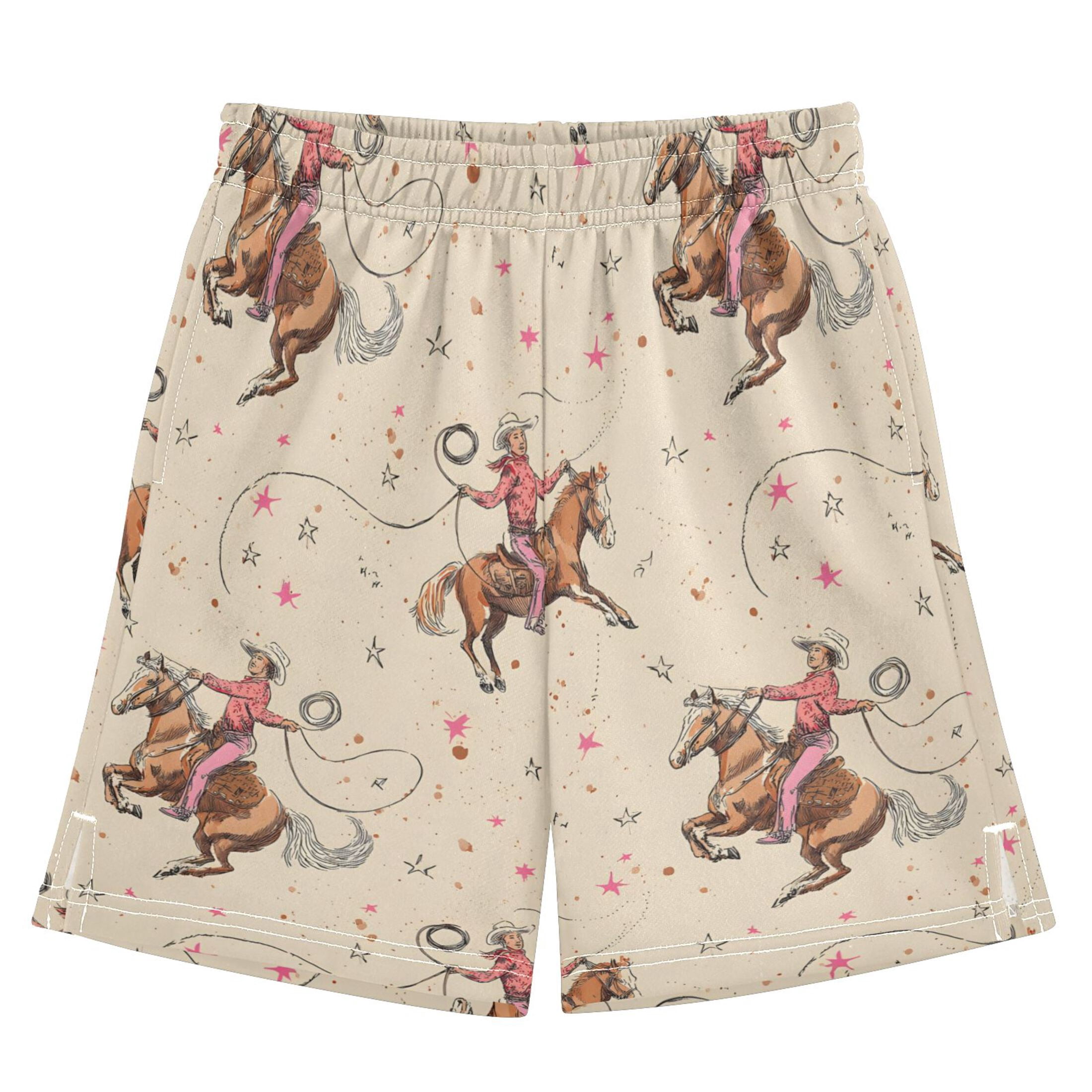 BZSMCE Adjustable Drawstring Casual Shorts With Cowboy Riding Pattern ...