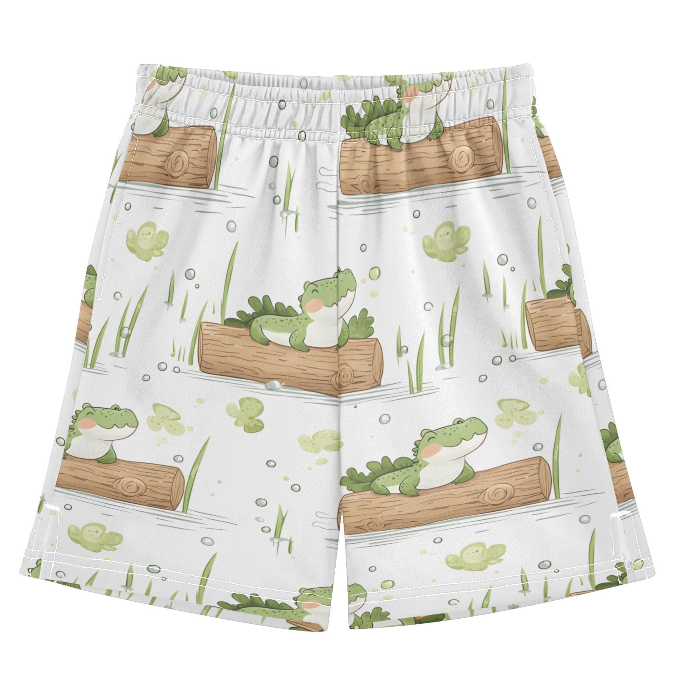 BZSMCE Adjustable Drawstring Casual Shorts With Crocodile Wood Pattern ...