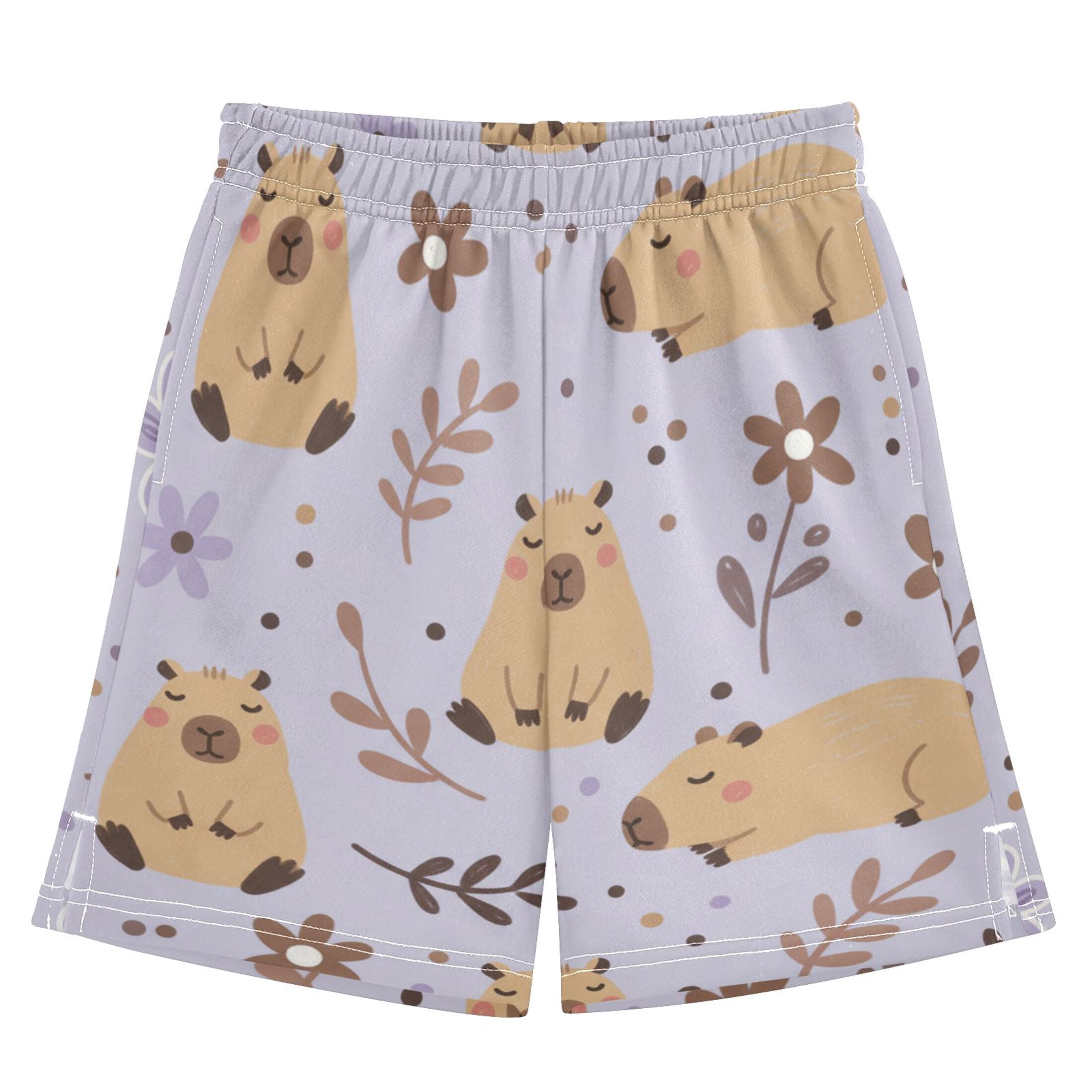 BZSMCE Adjustable Drawstring Casual Shorts With Cute Capybara Purple ...