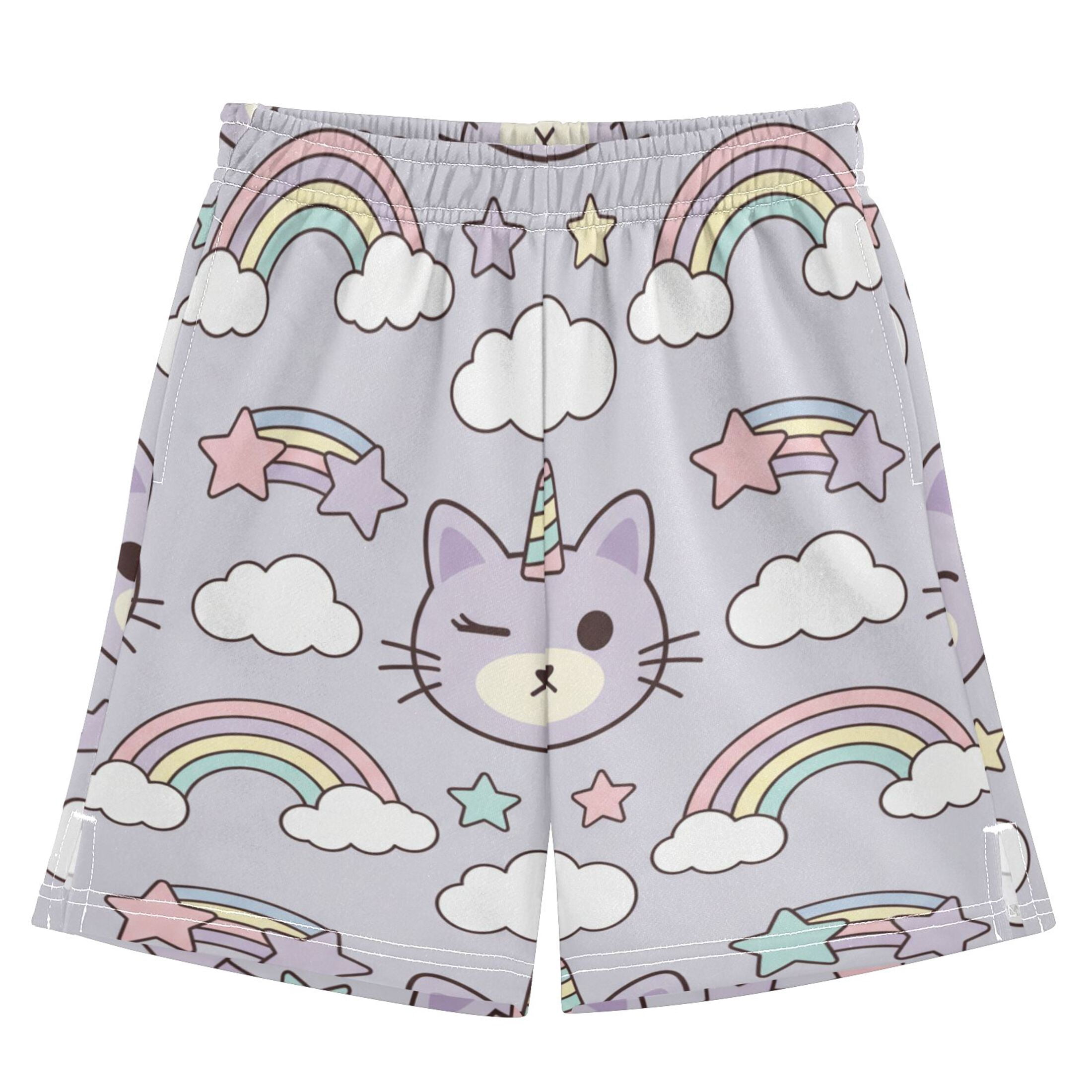 BZSMCE Adjustable Drawstring Casual Shorts With Cute Cat Caticorn ...