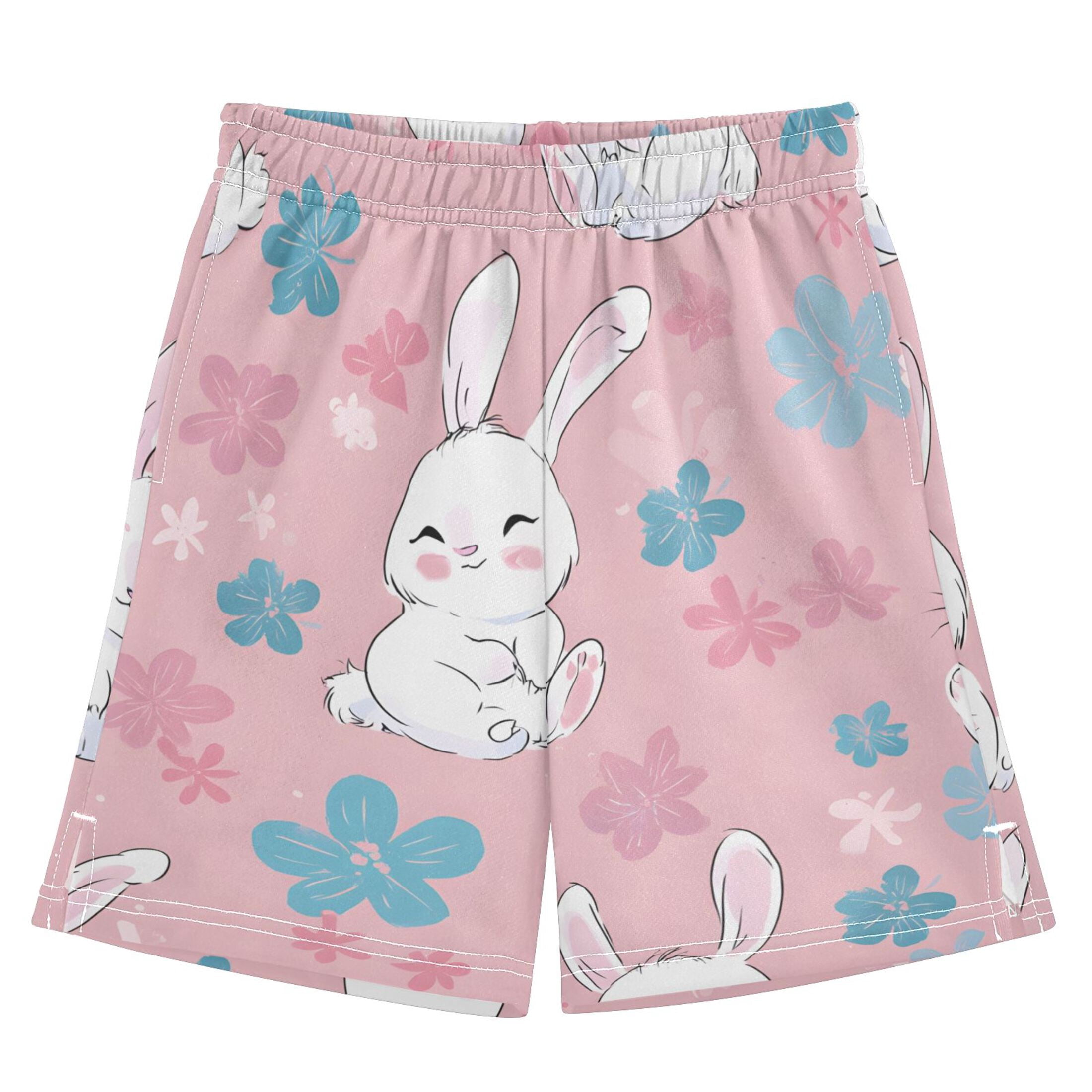 BZSMCE Adjustable Drawstring Casual Shorts With Cute Hand Drawn Rabbit ...