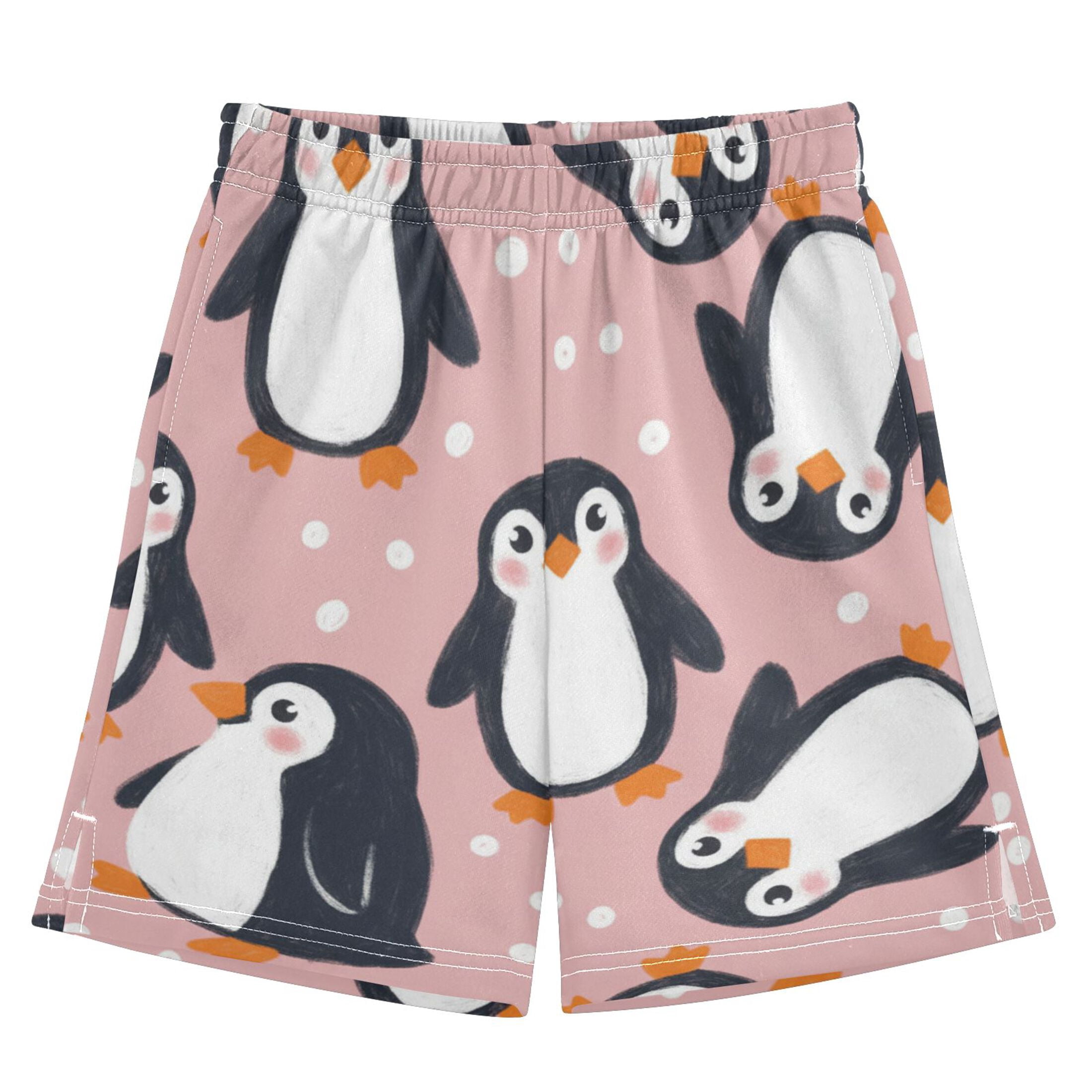 BZSMCE Adjustable Drawstring Casual Shorts With Cute Penguins White ...