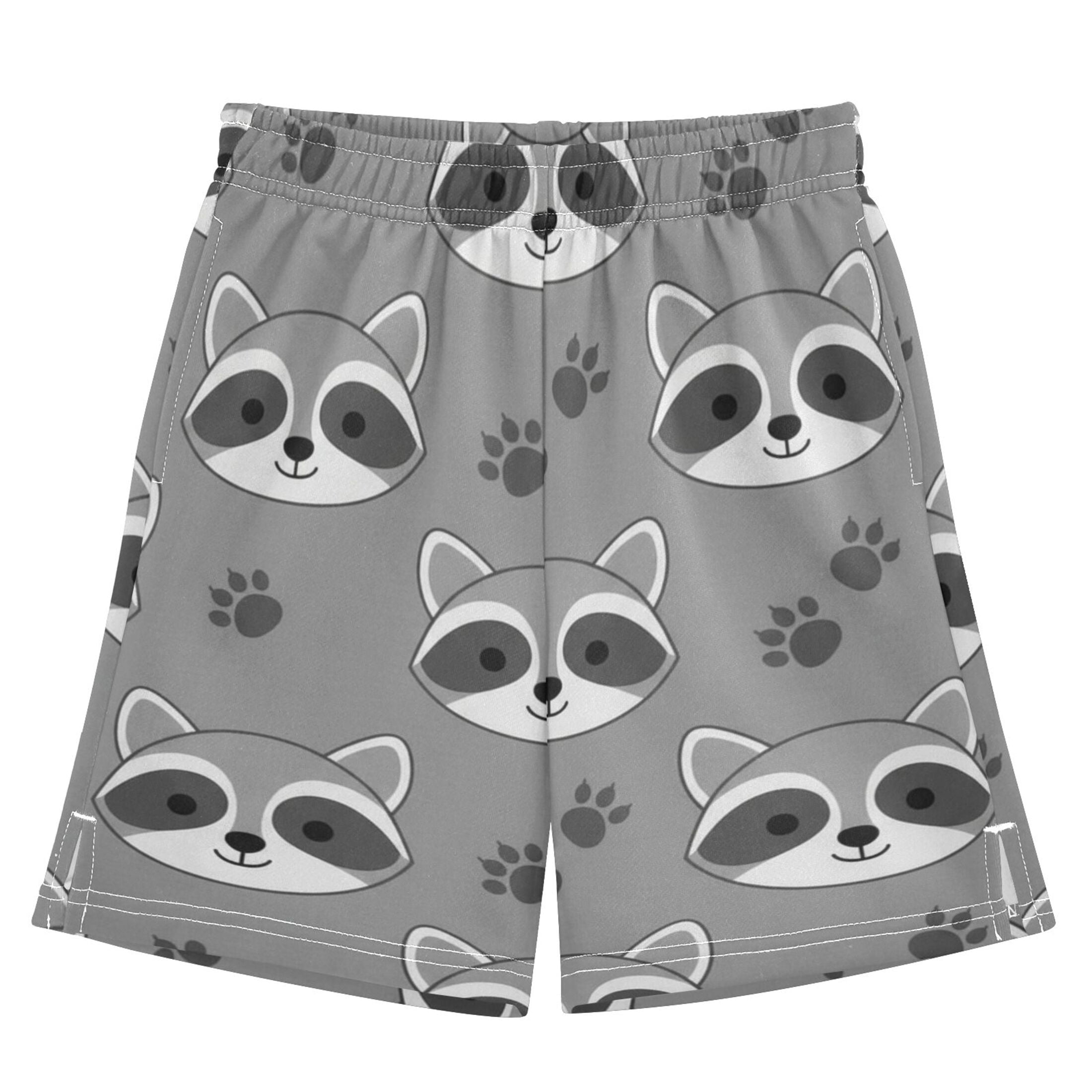 BZSMCE Adjustable Drawstring Casual Shorts With Cute Raccoon Pattern ...