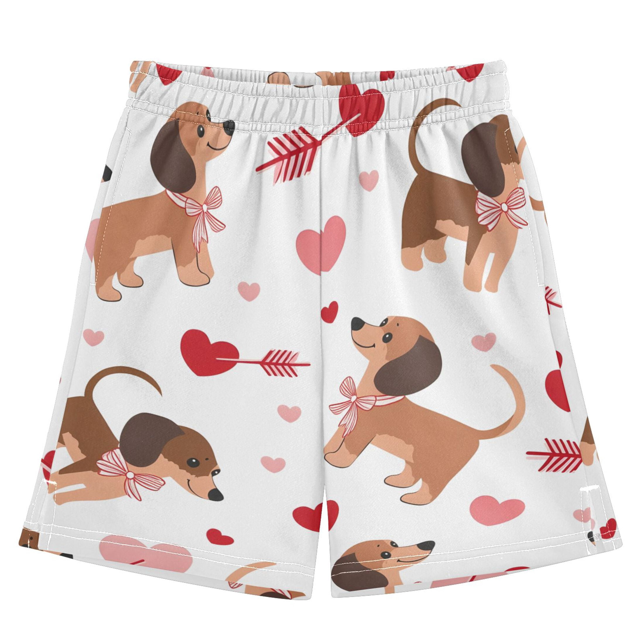 BZSMCE Adjustable Drawstring Casual Shorts With Dachshunds Bows Hearts ...