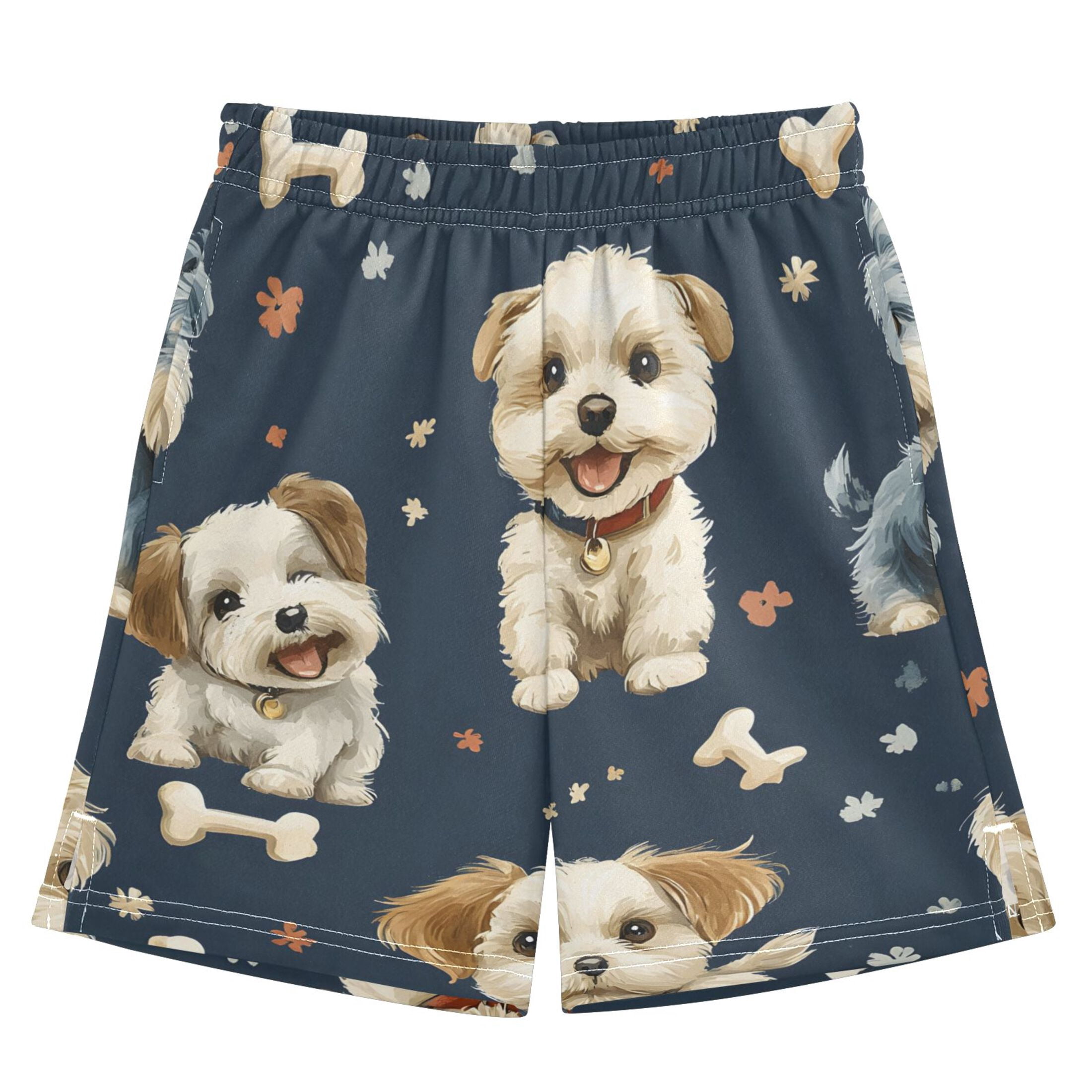 BZSMCE Adjustable Drawstring Casual Shorts With Dog Bone Flower Pattern ...