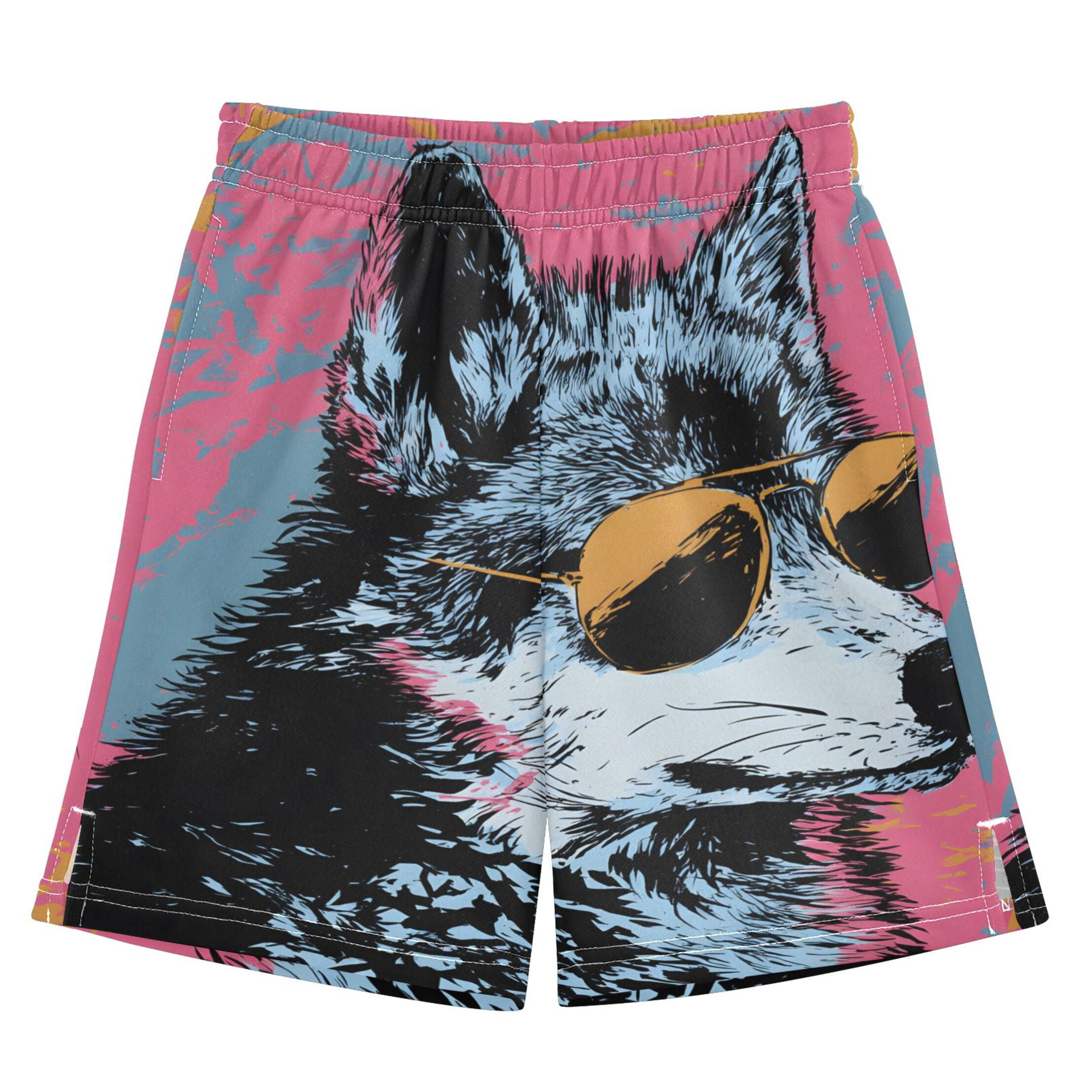 BZSMCE Adjustable Drawstring Casual Shorts With Doodle Wolf Pattern ...