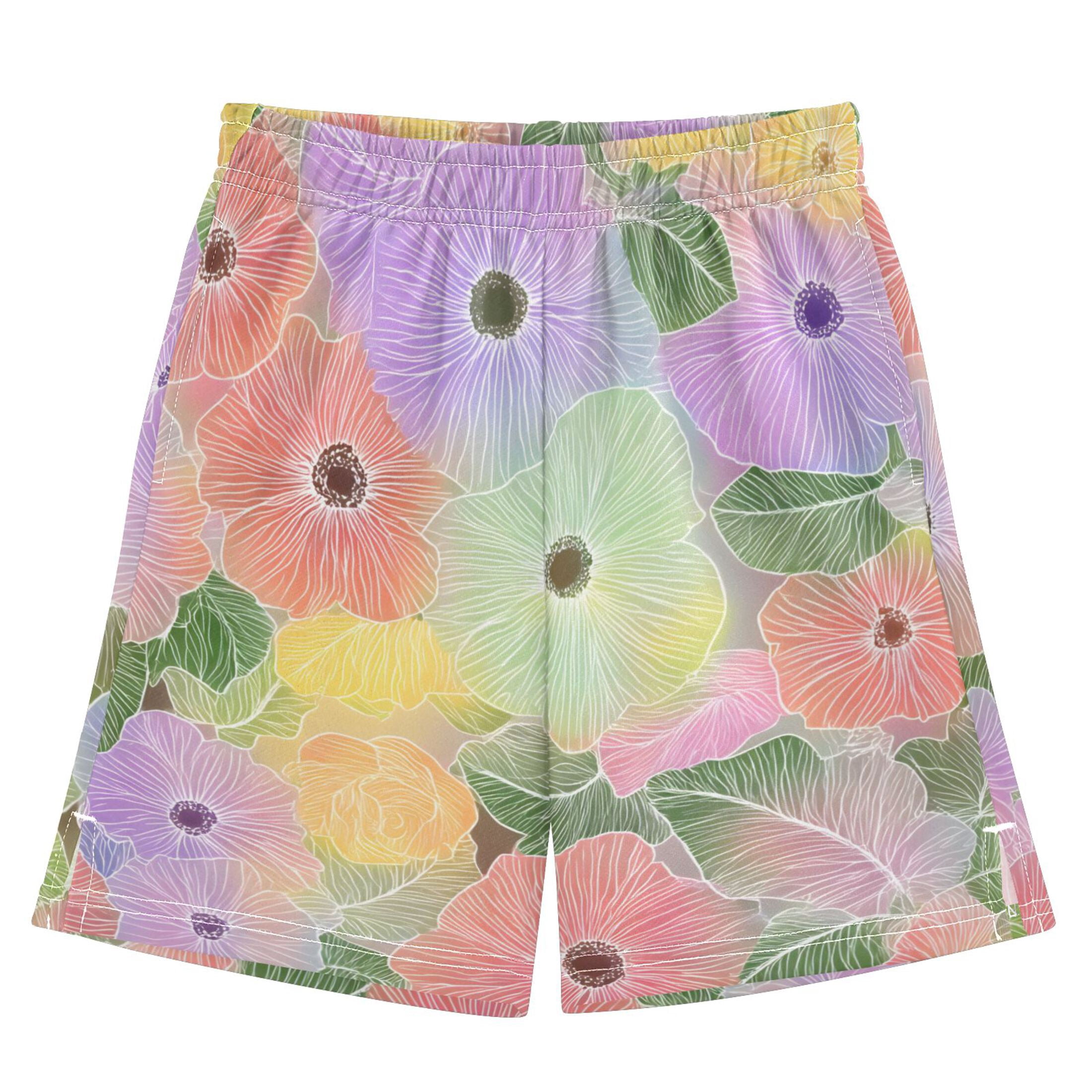 BZSMCE Adjustable Drawstring Casual Shorts With Flower Design Pattern ...