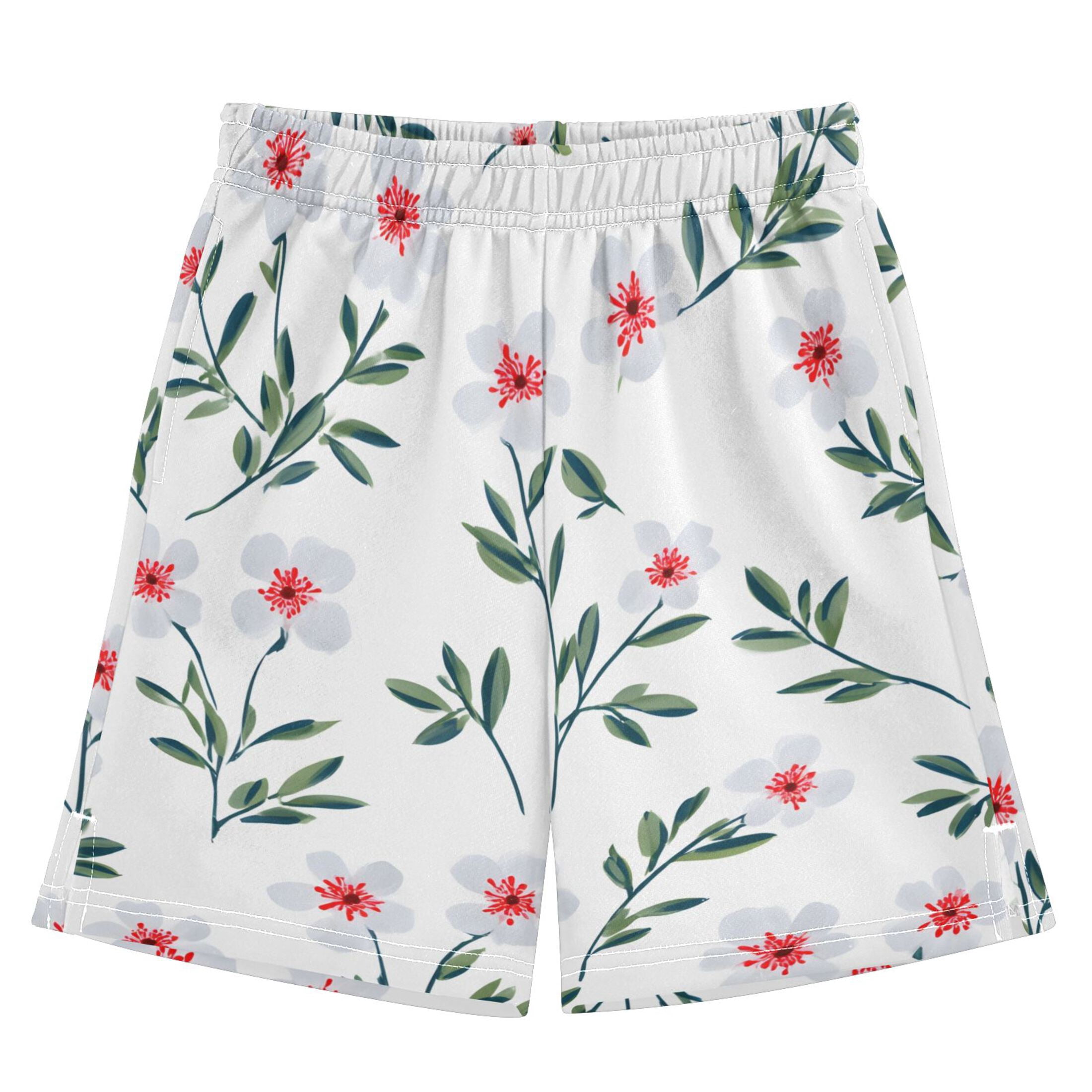 BZSMCE Adjustable Drawstring Casual Shorts With Flower Leaf Pattern ...