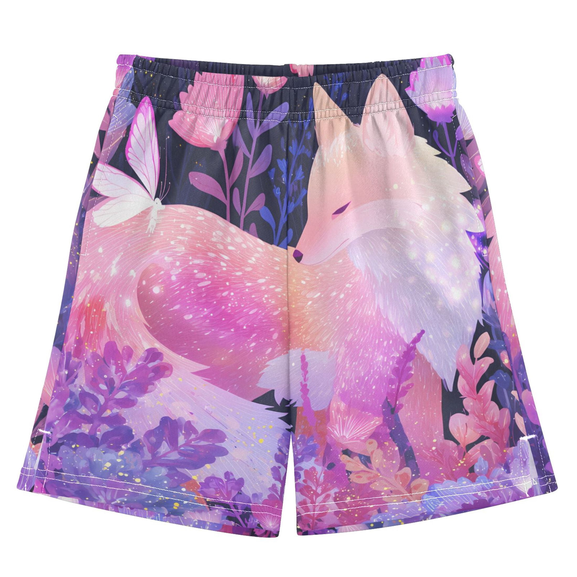 BZSMCE Adjustable Drawstring Casual Shorts With Fox Butterfly Pattern ...