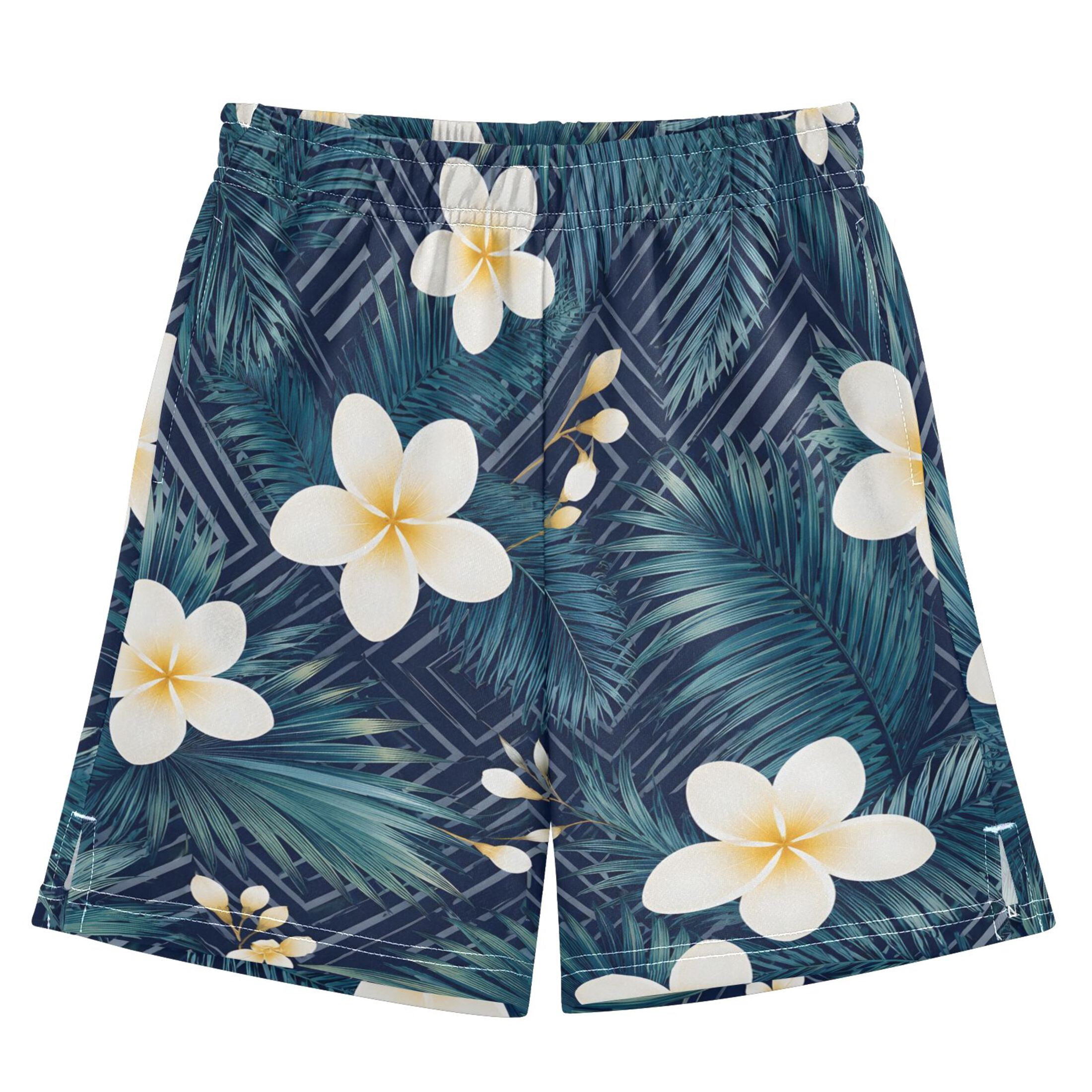 BZSMCE Adjustable Drawstring Casual Shorts With Frangipani Pattern ...