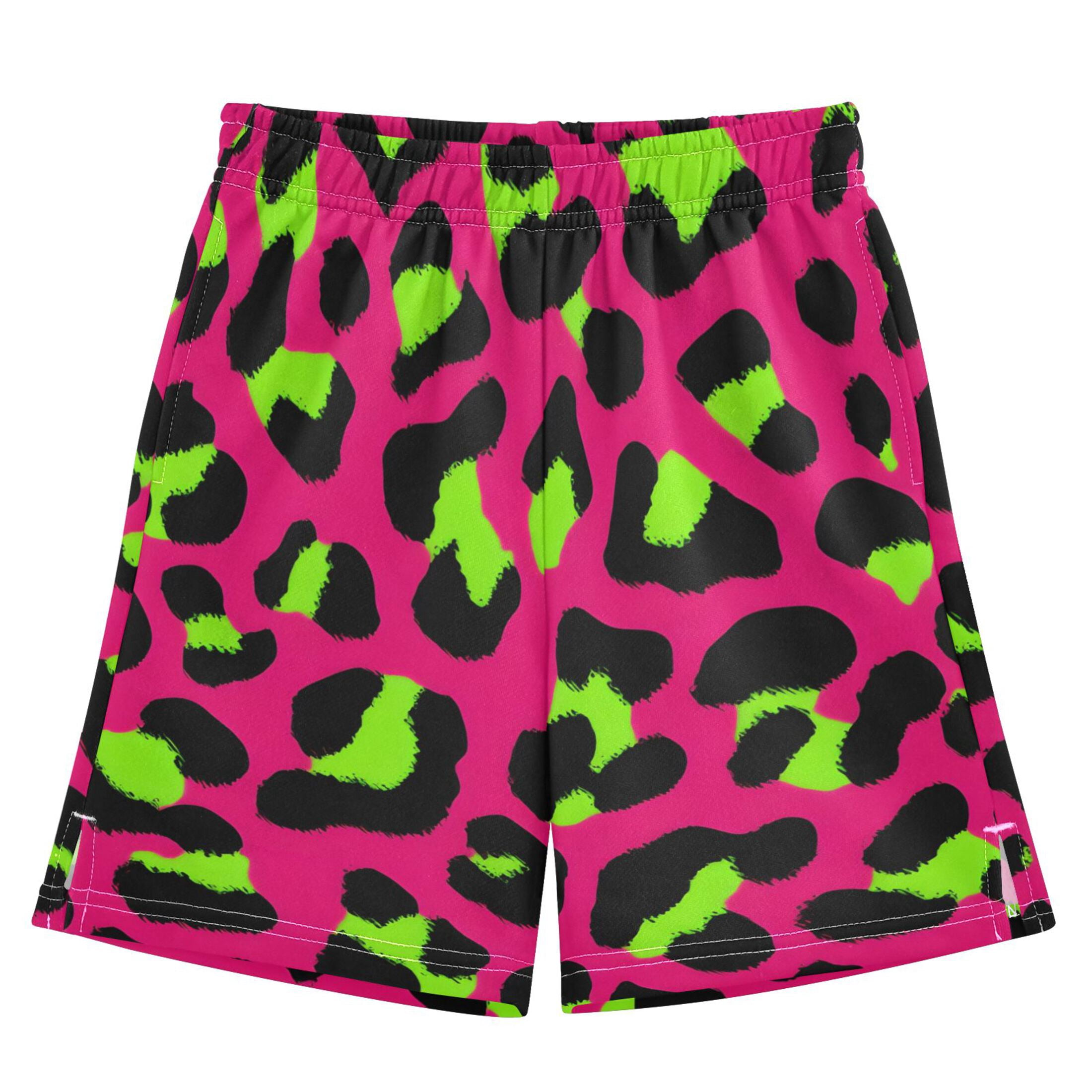 BZSMCE Adjustable Drawstring Casual Shorts With Green Leopard Print ...