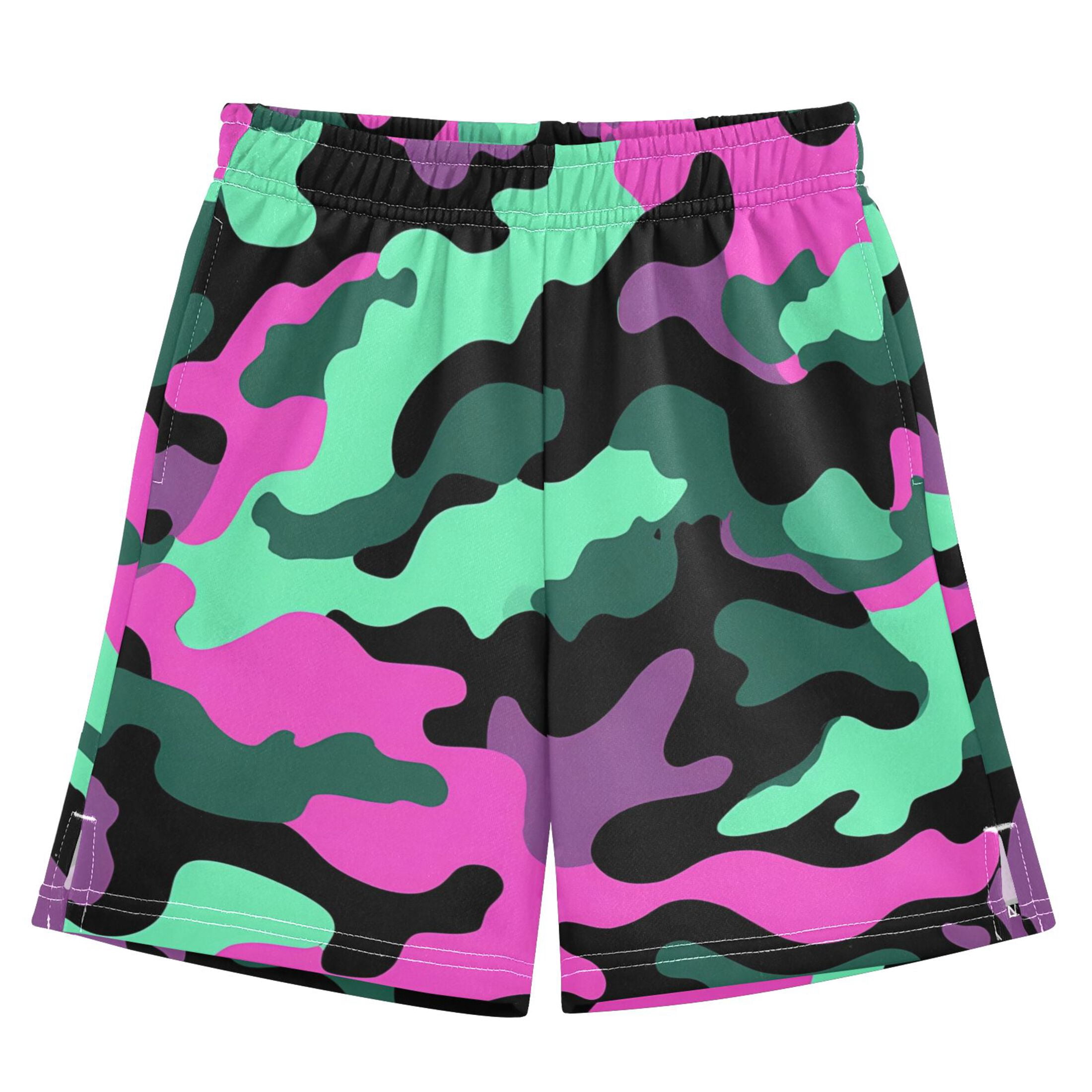 BZSMCE Adjustable Drawstring Casual Shorts With Green Pink Camouflage ...