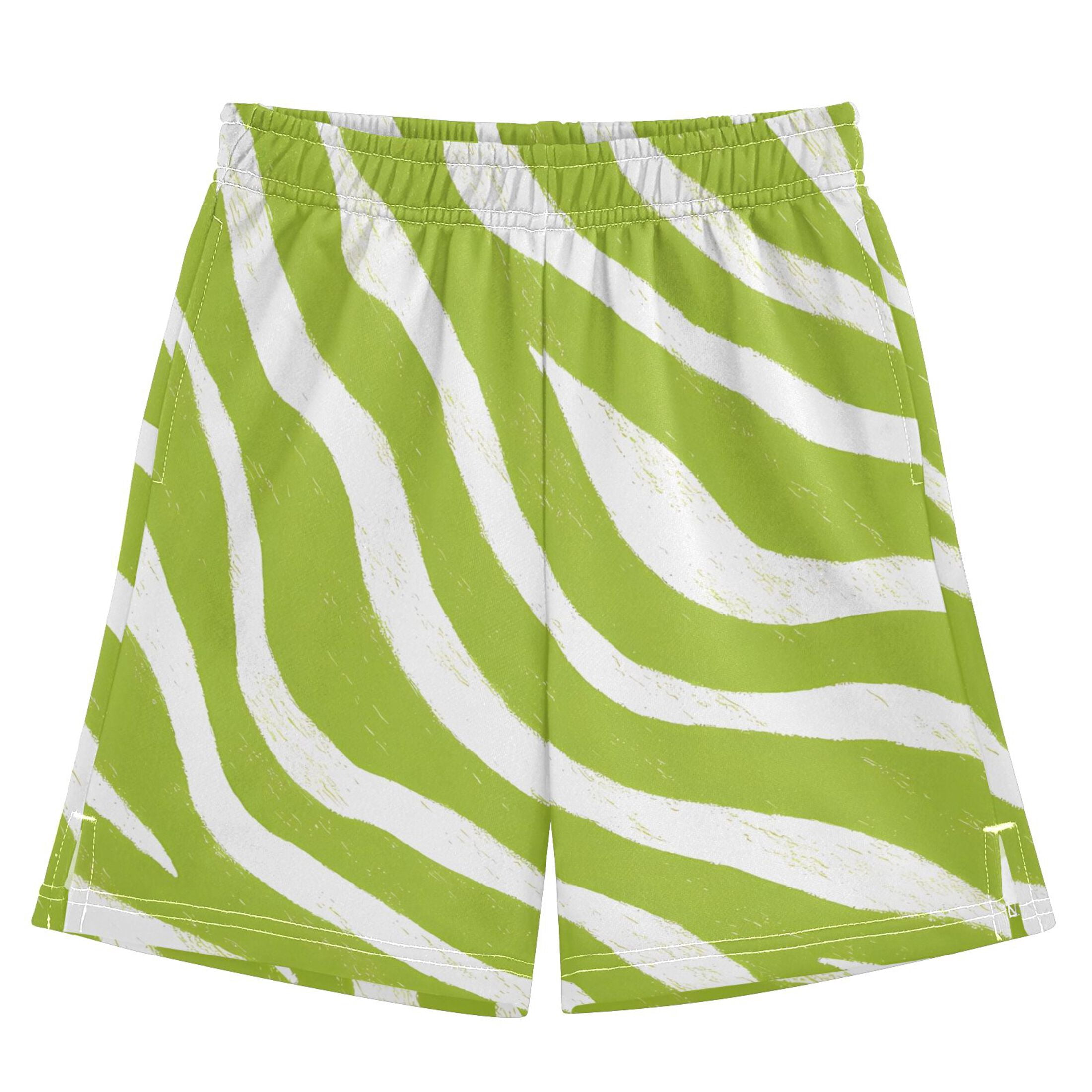 BZSMCE Adjustable Drawstring Casual Shorts With Green Zebra Pattern ...