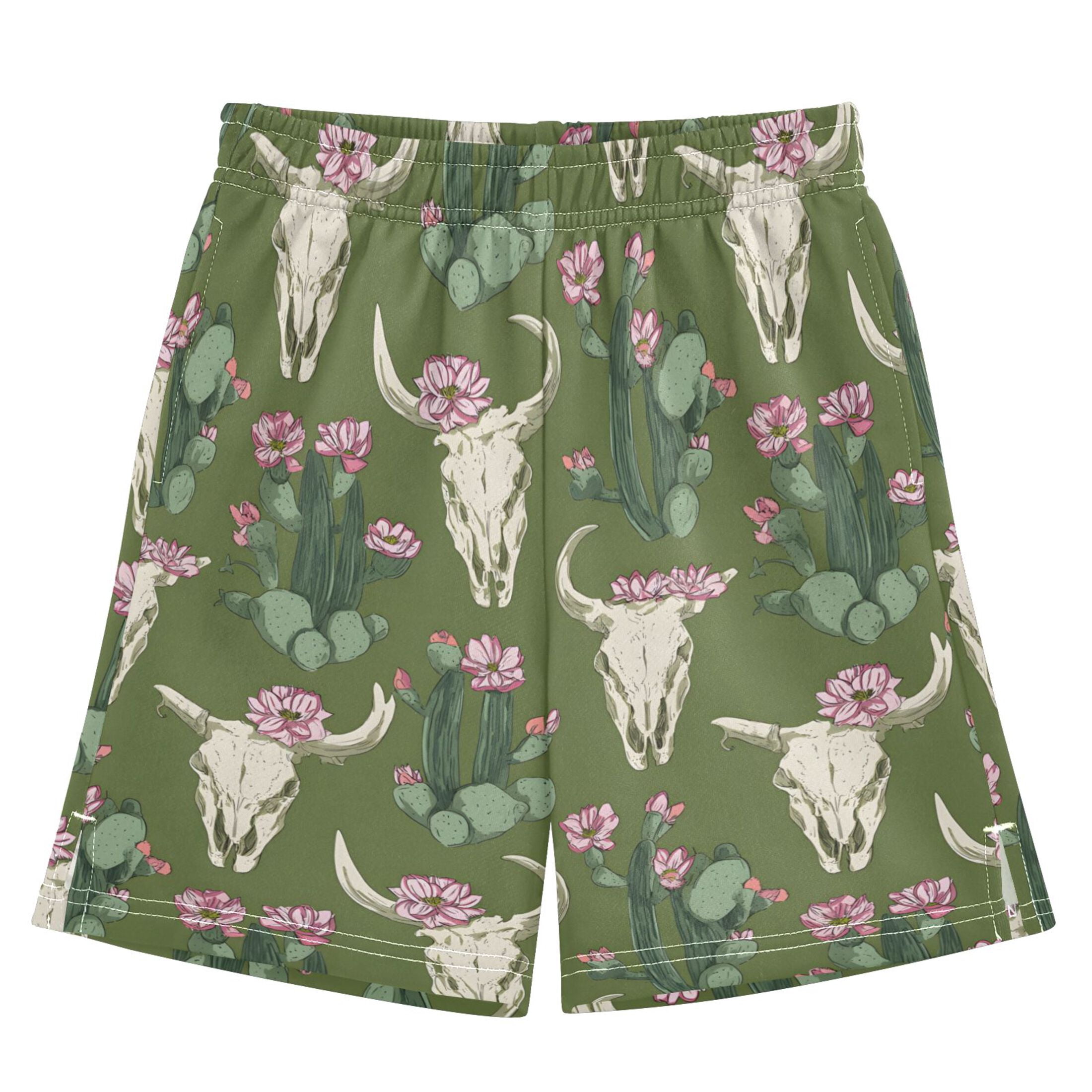 BZSMCE Adjustable Drawstring Casual Shorts With Head Bones Cactus ...