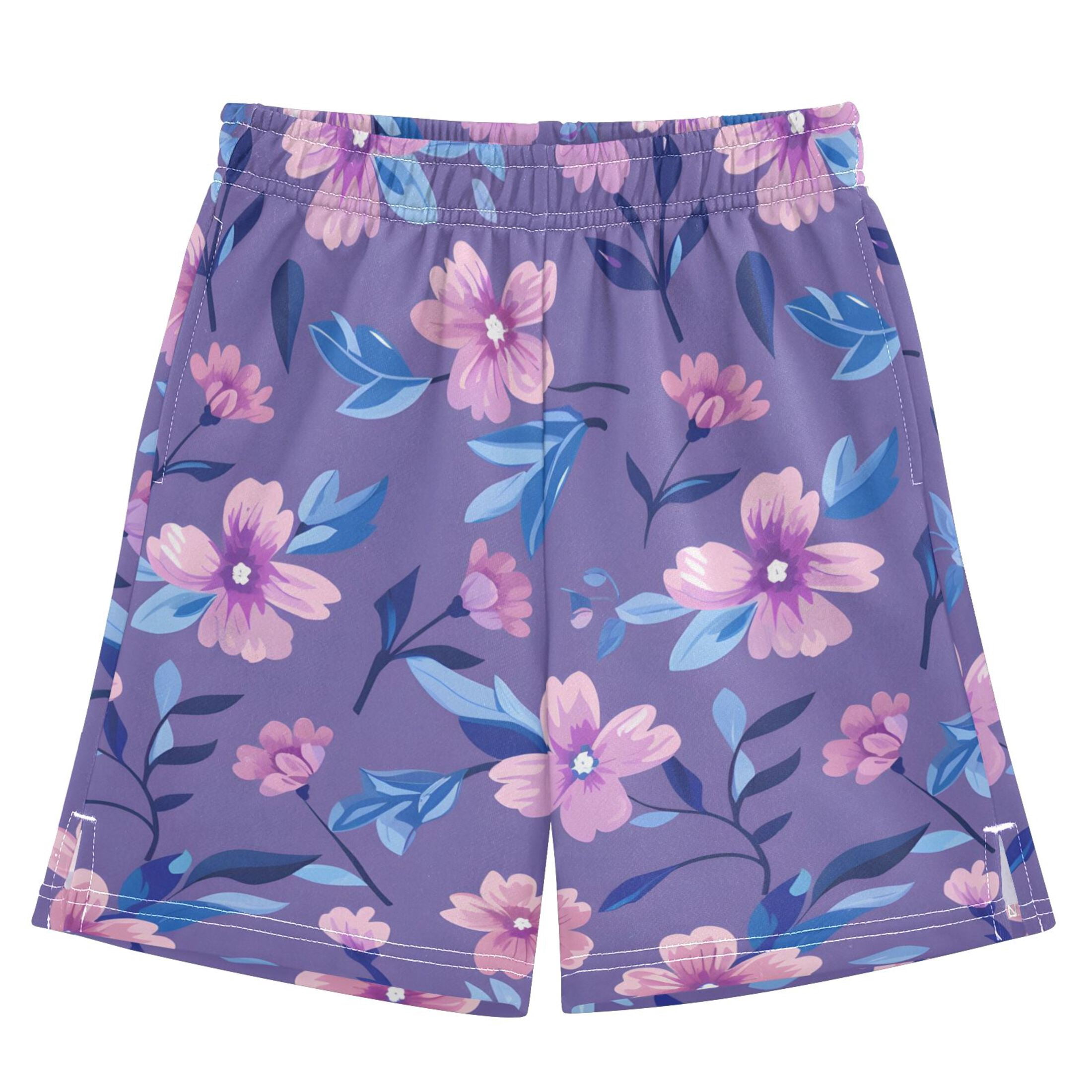 BZSMCE Adjustable Drawstring Casual Shorts With Leaf Powder Flower ...