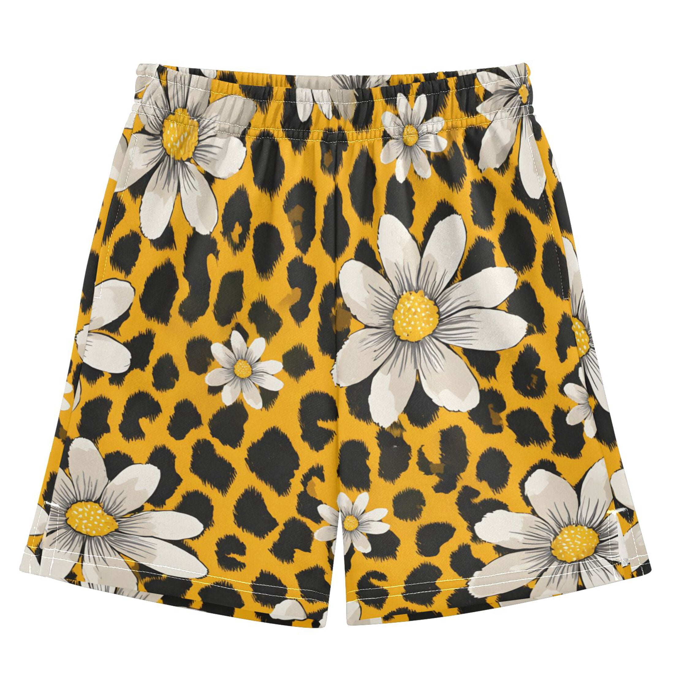 BZSMCE Adjustable Drawstring Casual Shorts With Leopard Print Flower ...