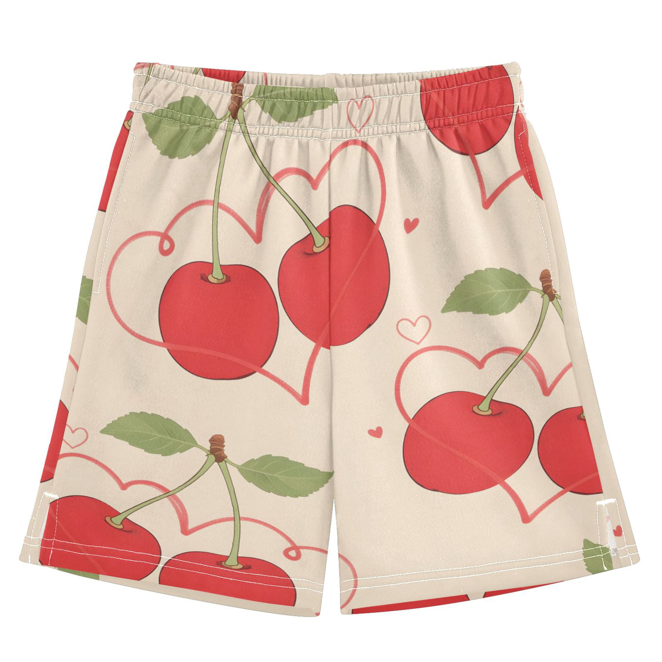 BZSMCE Adjustable Drawstring Casual Shorts With Love Cherry Pattern ...