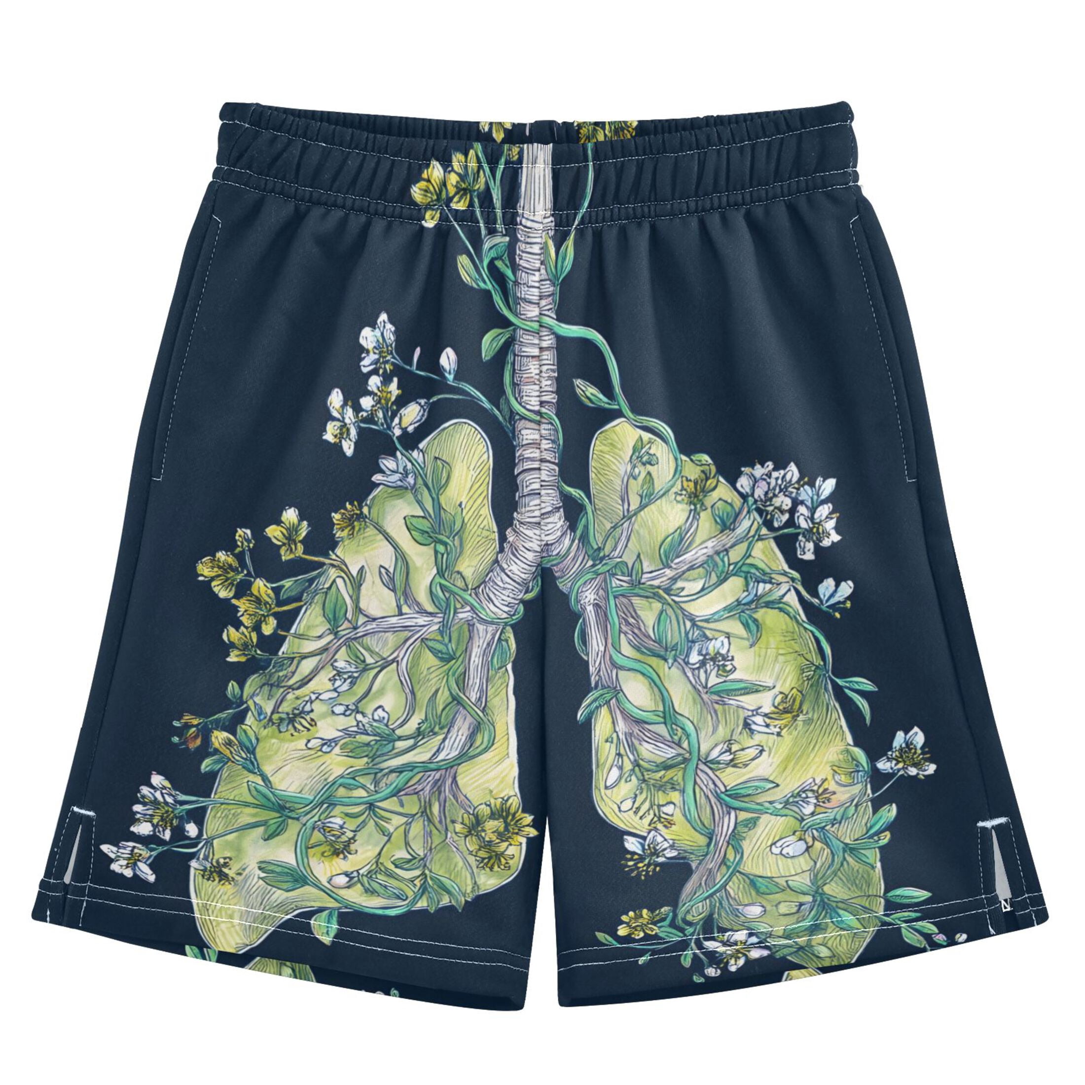 BZSMCE Adjustable Drawstring Casual Shorts With Lungs Flowers Pattern ...