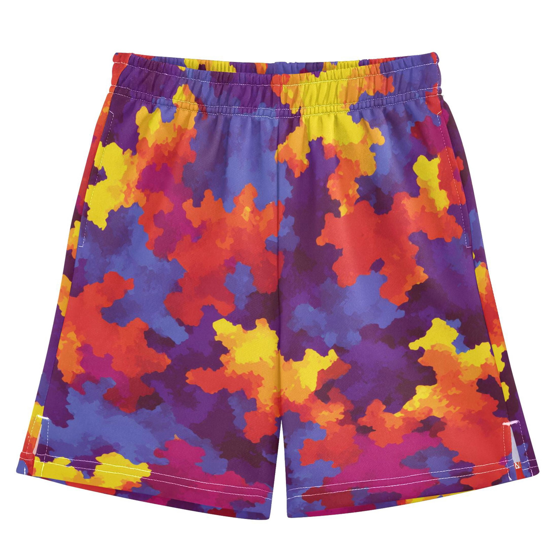 BZSMCE Adjustable Drawstring Casual Shorts With Orange Blue Camouflage ...