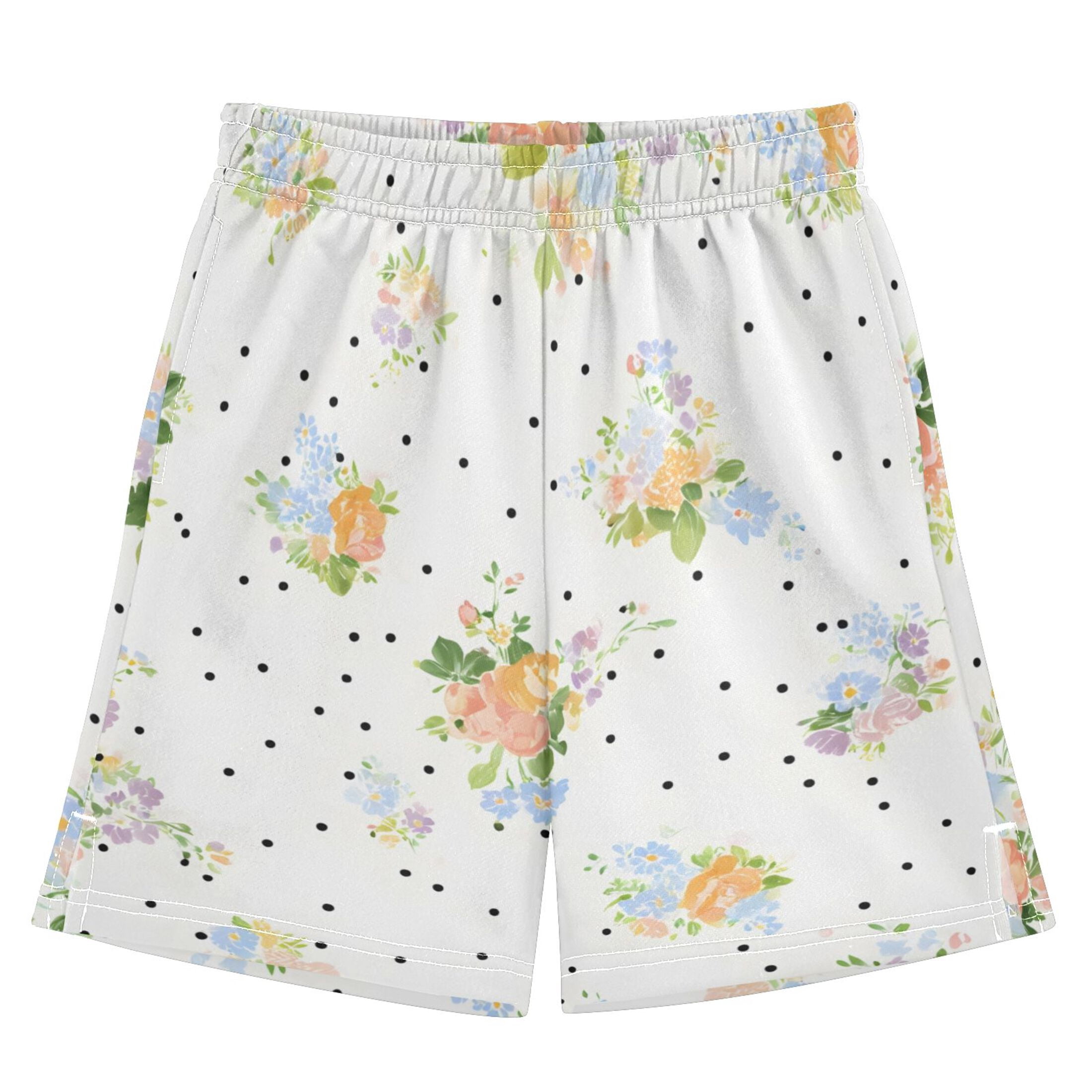 BZSMCE Adjustable Drawstring Casual Shorts With Orange Flower Pattern ...