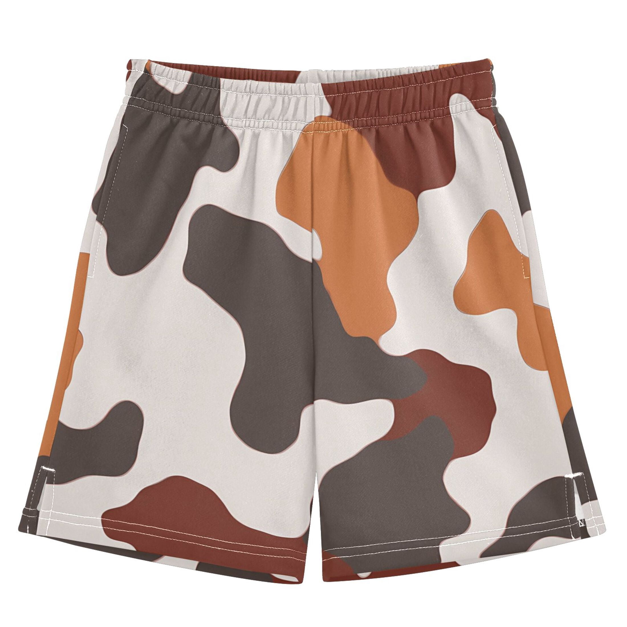 BZSMCE Adjustable Drawstring Casual Shorts With Orange Red Cow Pattern ...