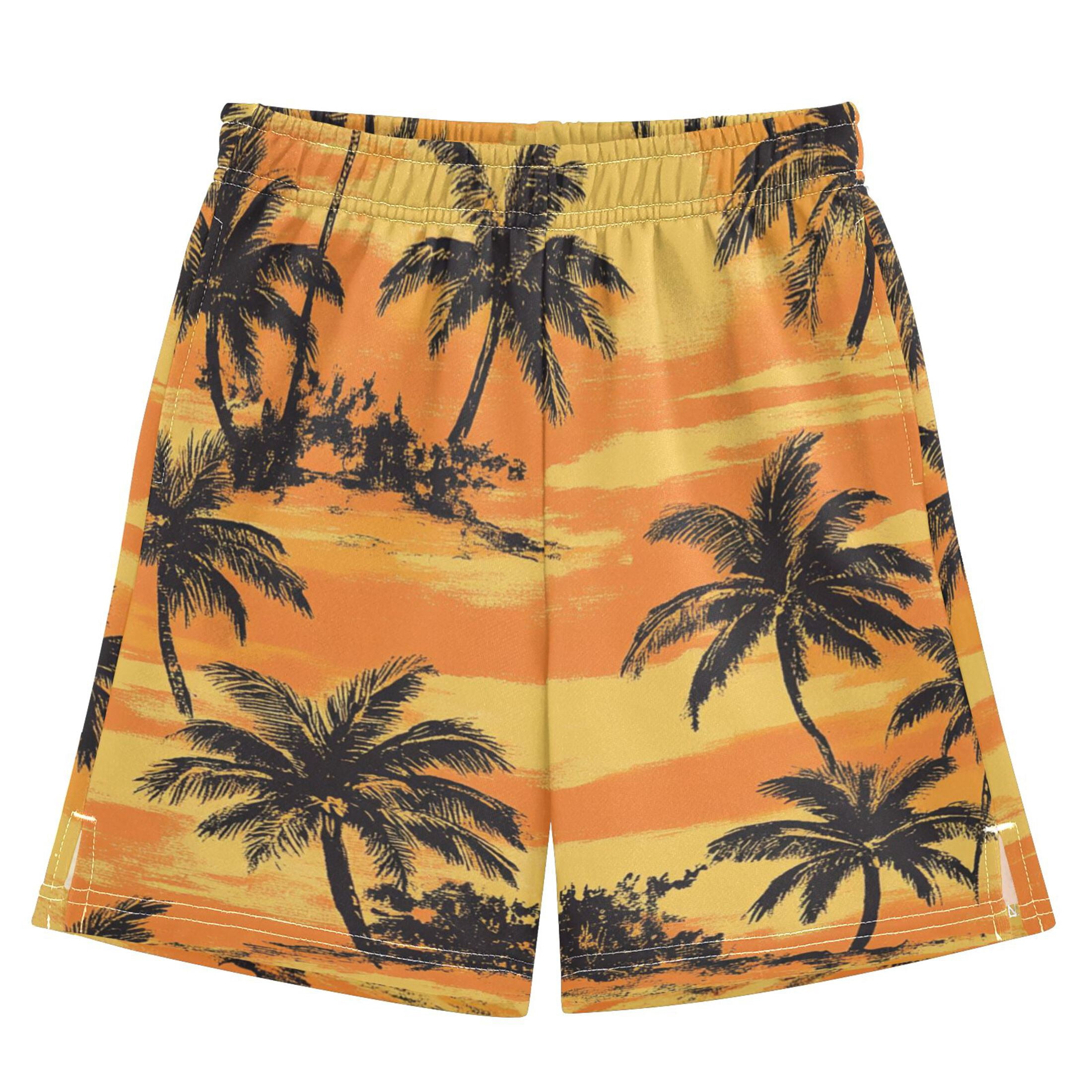 BZSMCE Adjustable Drawstring Casual Shorts With Palm Silhouettes at ...