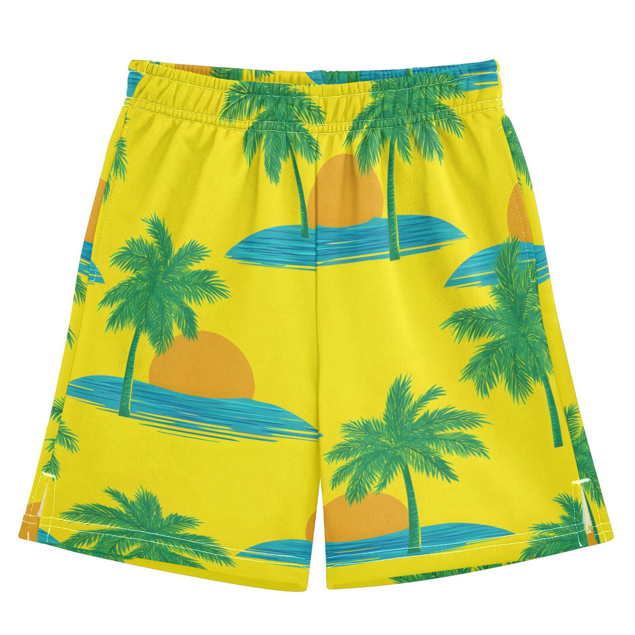 BZSMCE Adjustable Drawstring Casual Shorts With Palm Trees Sun Pattern ...