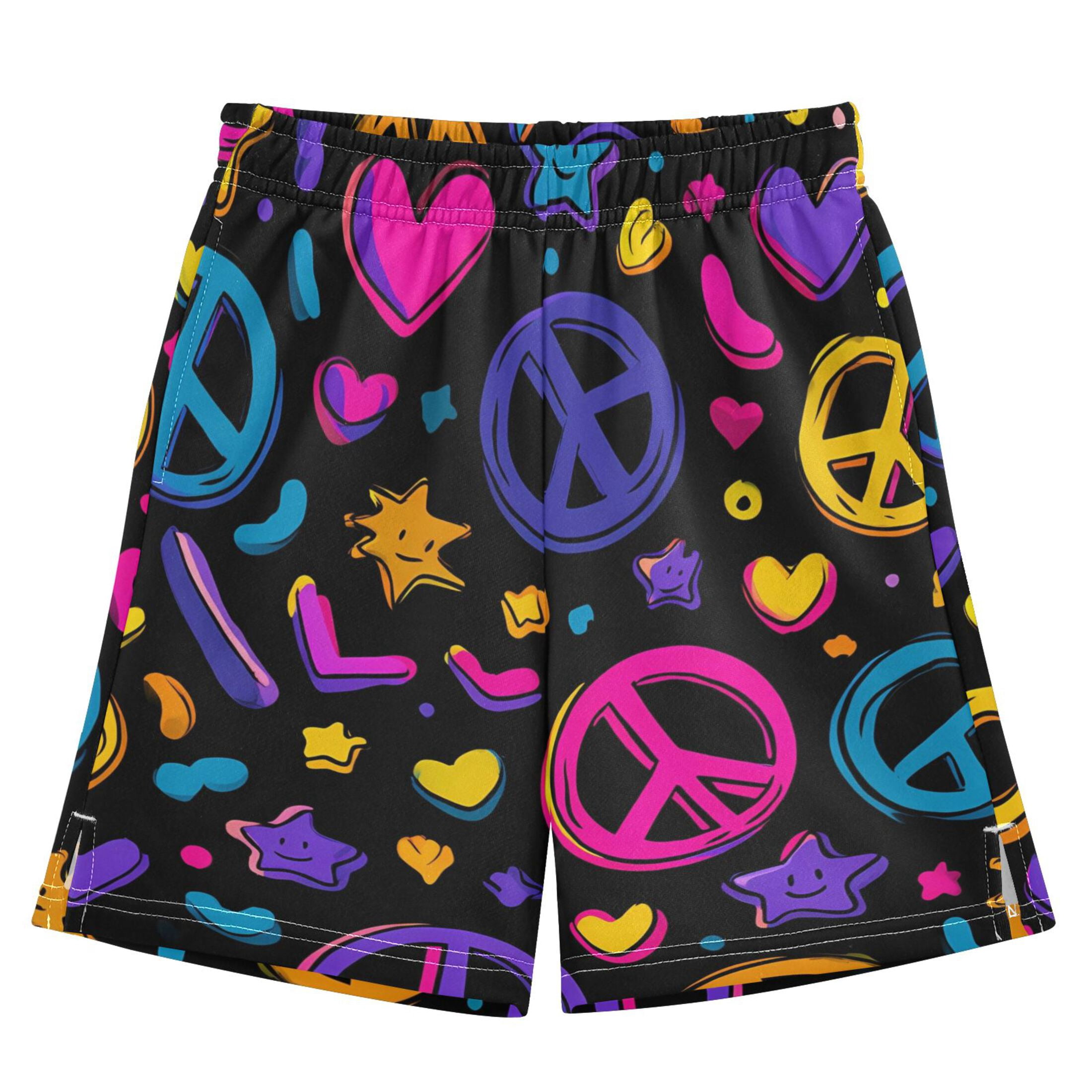 BZSMCE Adjustable Drawstring Casual Shorts With Peace Symbol Heart Star ...